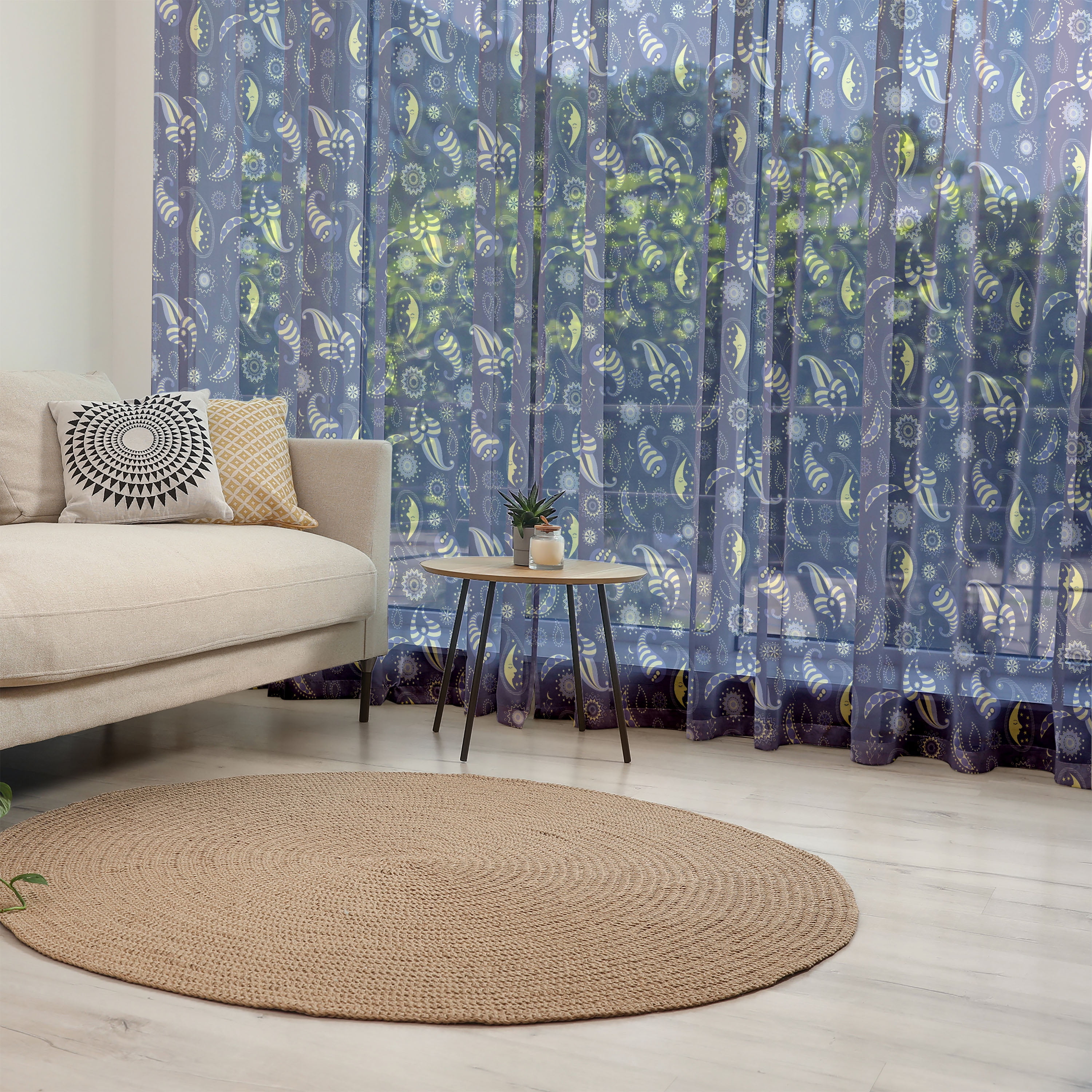 Moon Tulle Curtains with Rod Pocket, Abstract Floral with Stars and ...