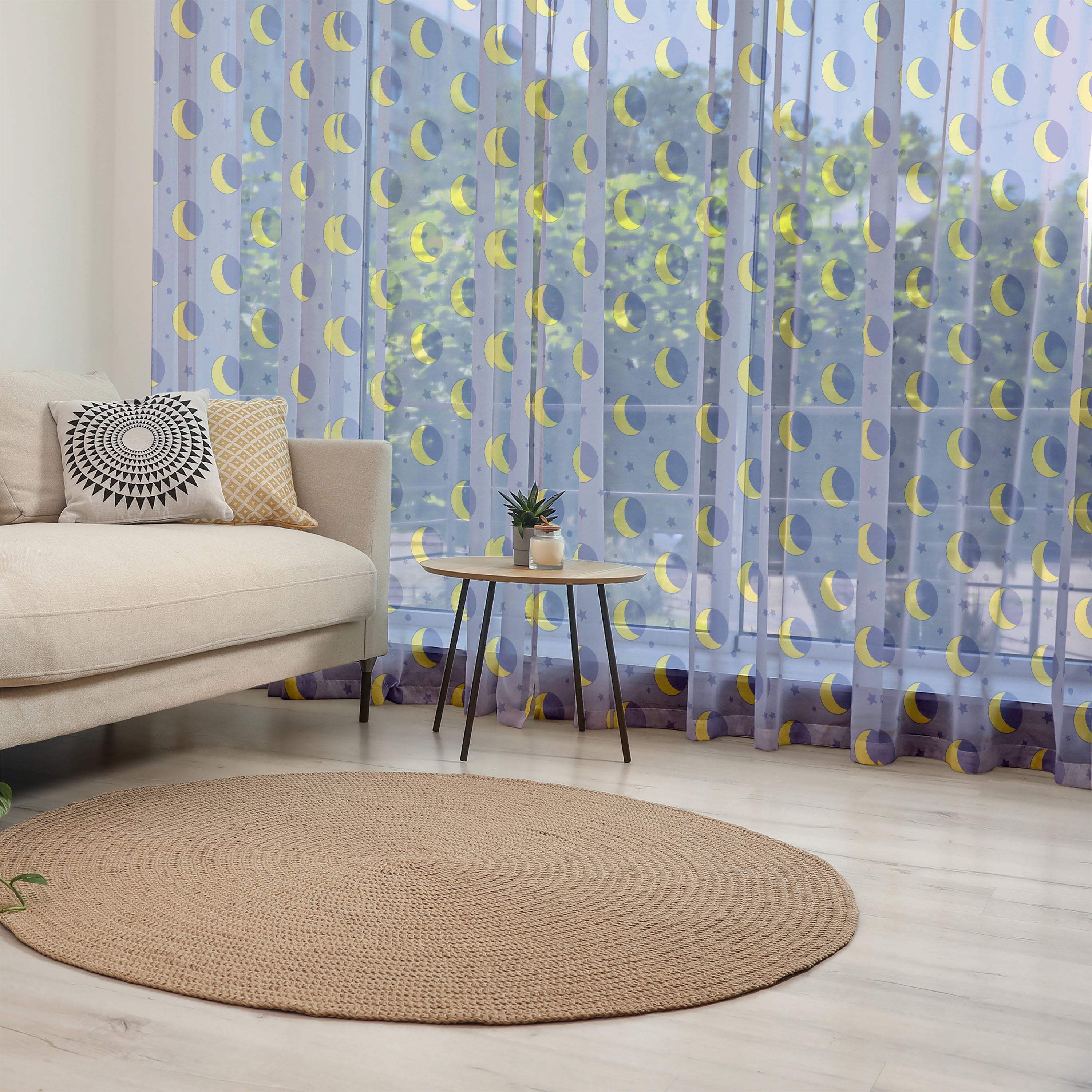 Moon Tulle Curtains with Rod Pocket, Themed Pattern with Moon Stars ...