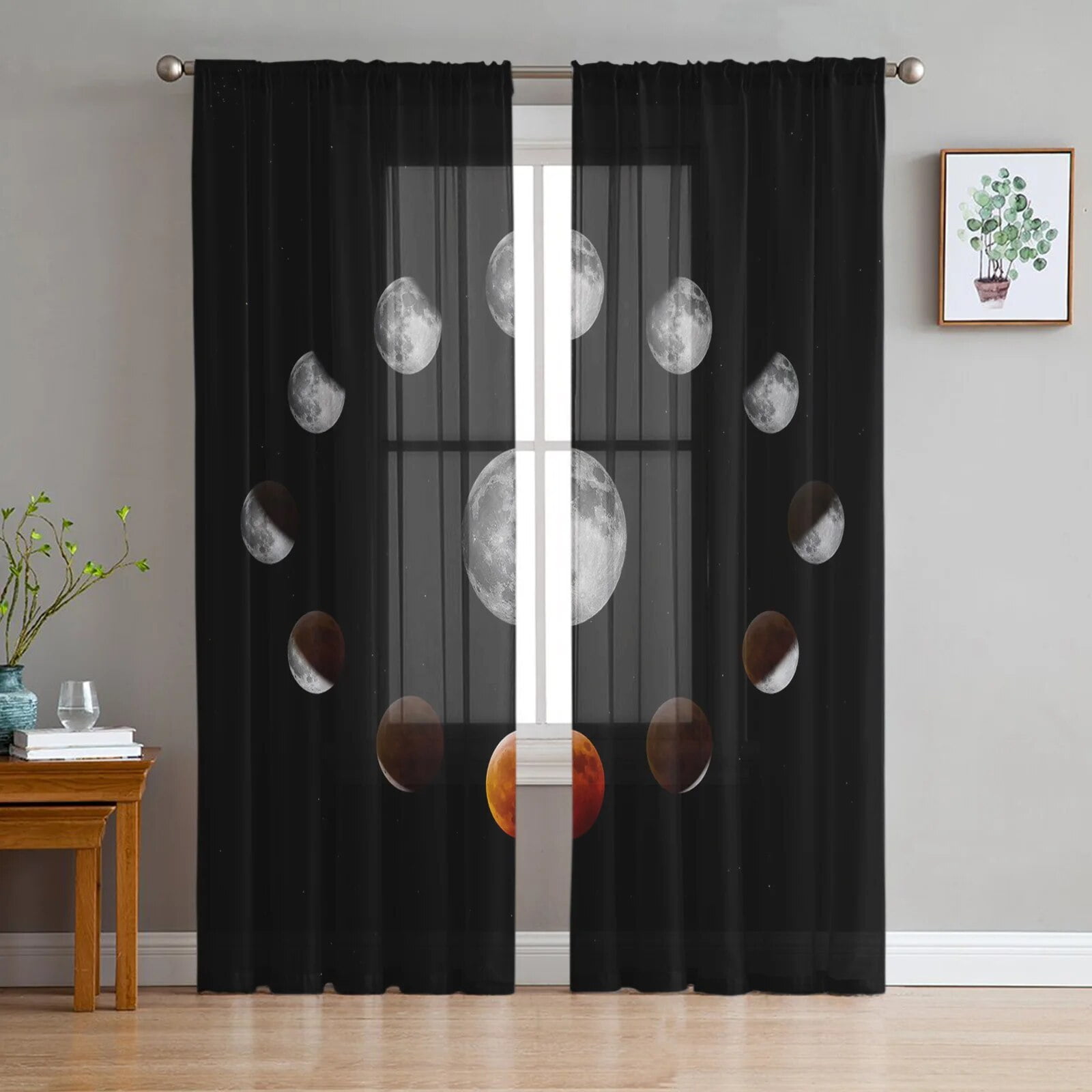 Moon Universe Night Sheer Curtains for Living Room Bedroom Kitchen ...