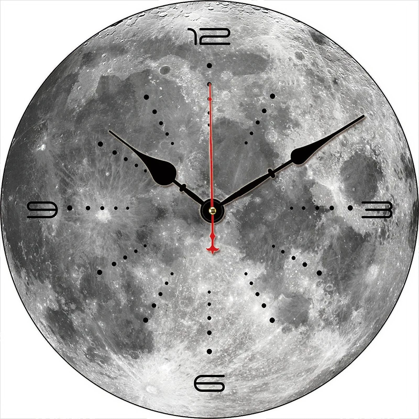 Moon Wall Clock Round Silent Clocks Wall Mounted Carfts Art Decor For ...