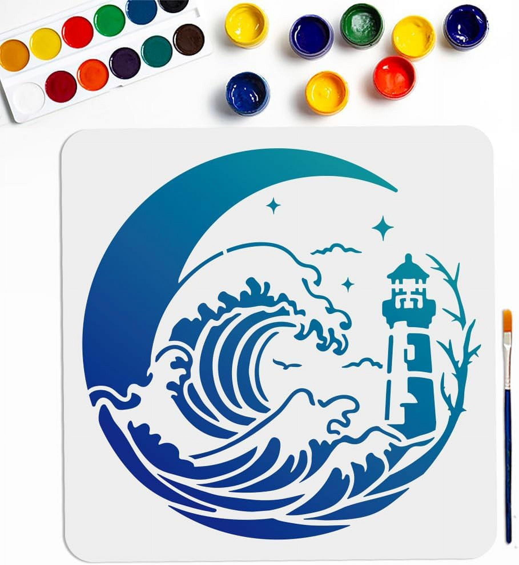 Moon Waves Lighthouse Stencil 11.8×11.8inch Large Nautical Lighthouse ...
