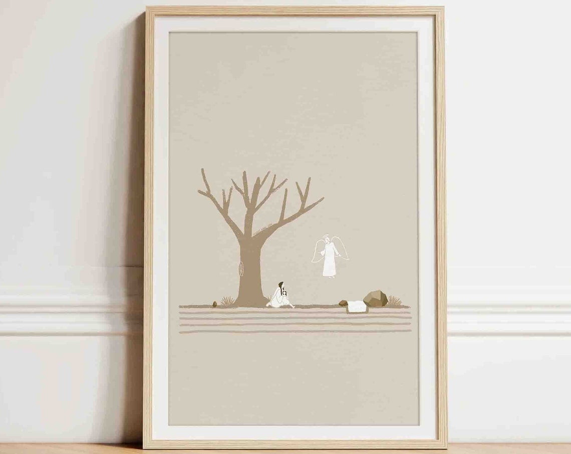 Hagar, Ishmael And The Angel, Genesis Print, Bible Sketch Wall Art ...