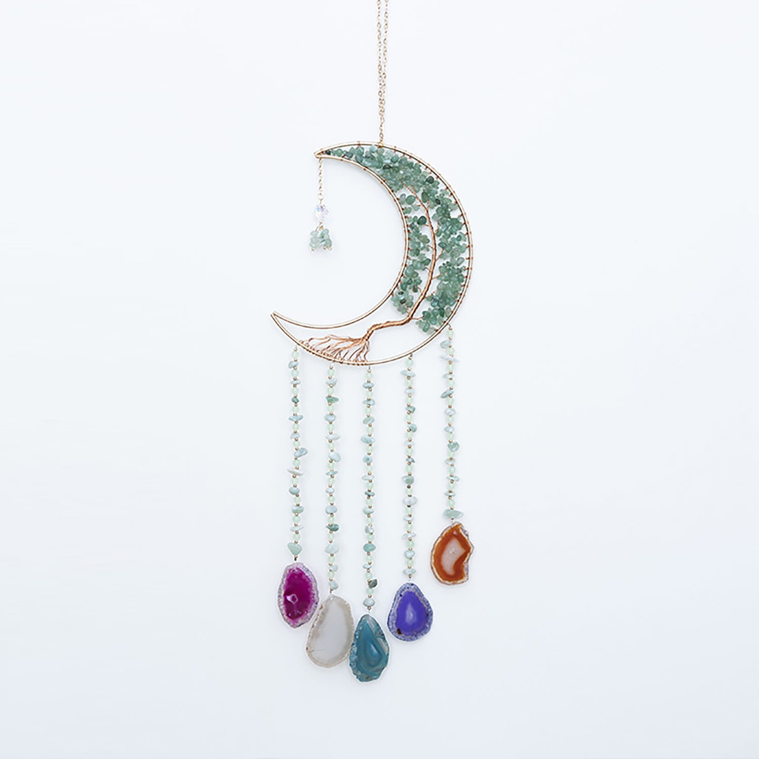 Moon Wind Chimes with Handcrafted Crystal Tree for Home Wall Decor ...