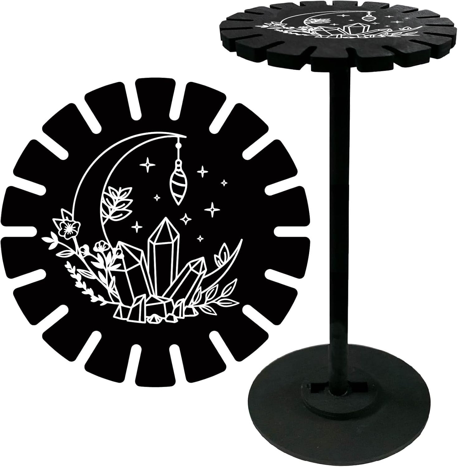 Moon Wooden Pendulum Holder Leaf Crystal Divination Dowsing Wheel Black ...