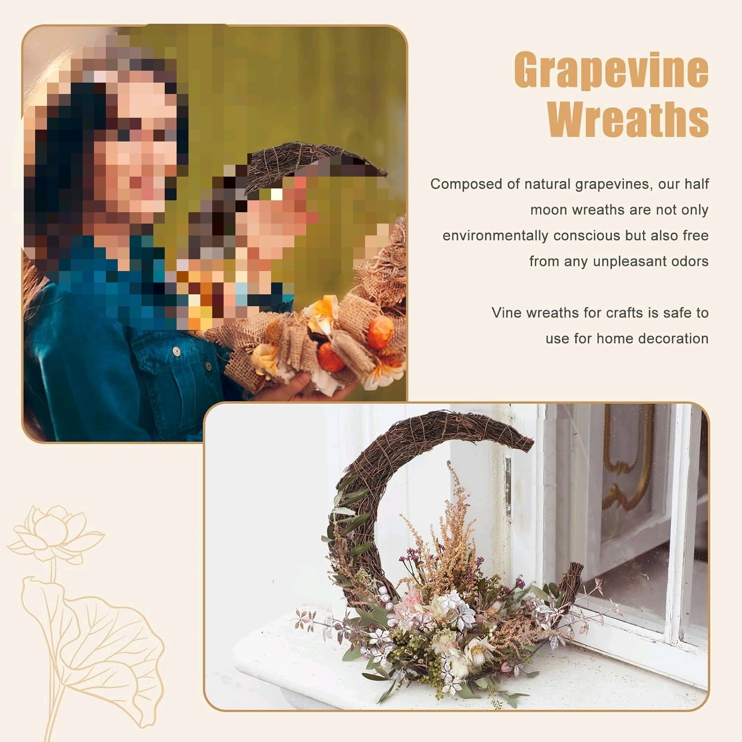 Moon Wreath - 14 Inch Crescent Moon Natural Grapevine Wreaths Base ...