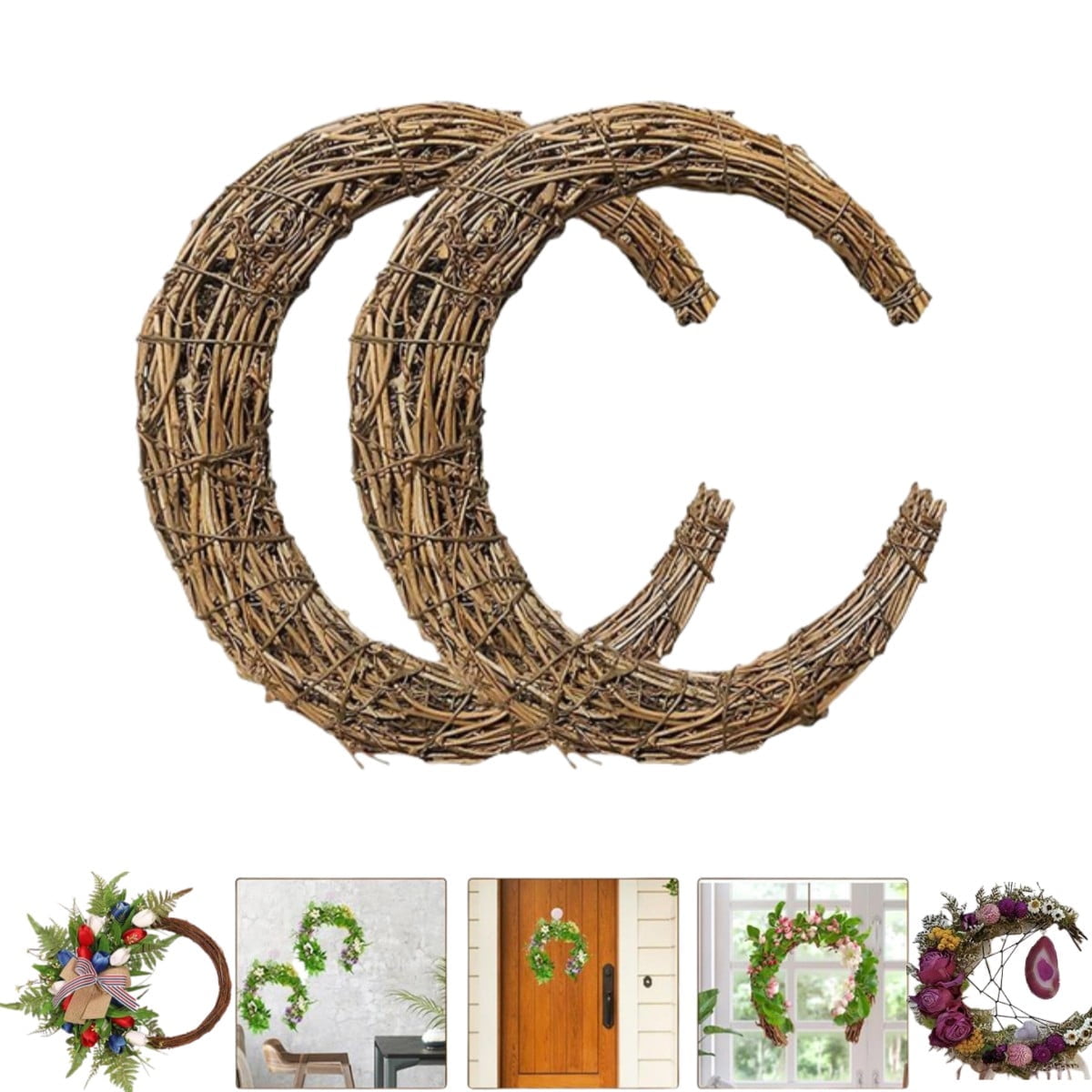 Moon Wreath, Grapevine Wreaths for Crafts, Christmas Rattan Wreath, 11 ...