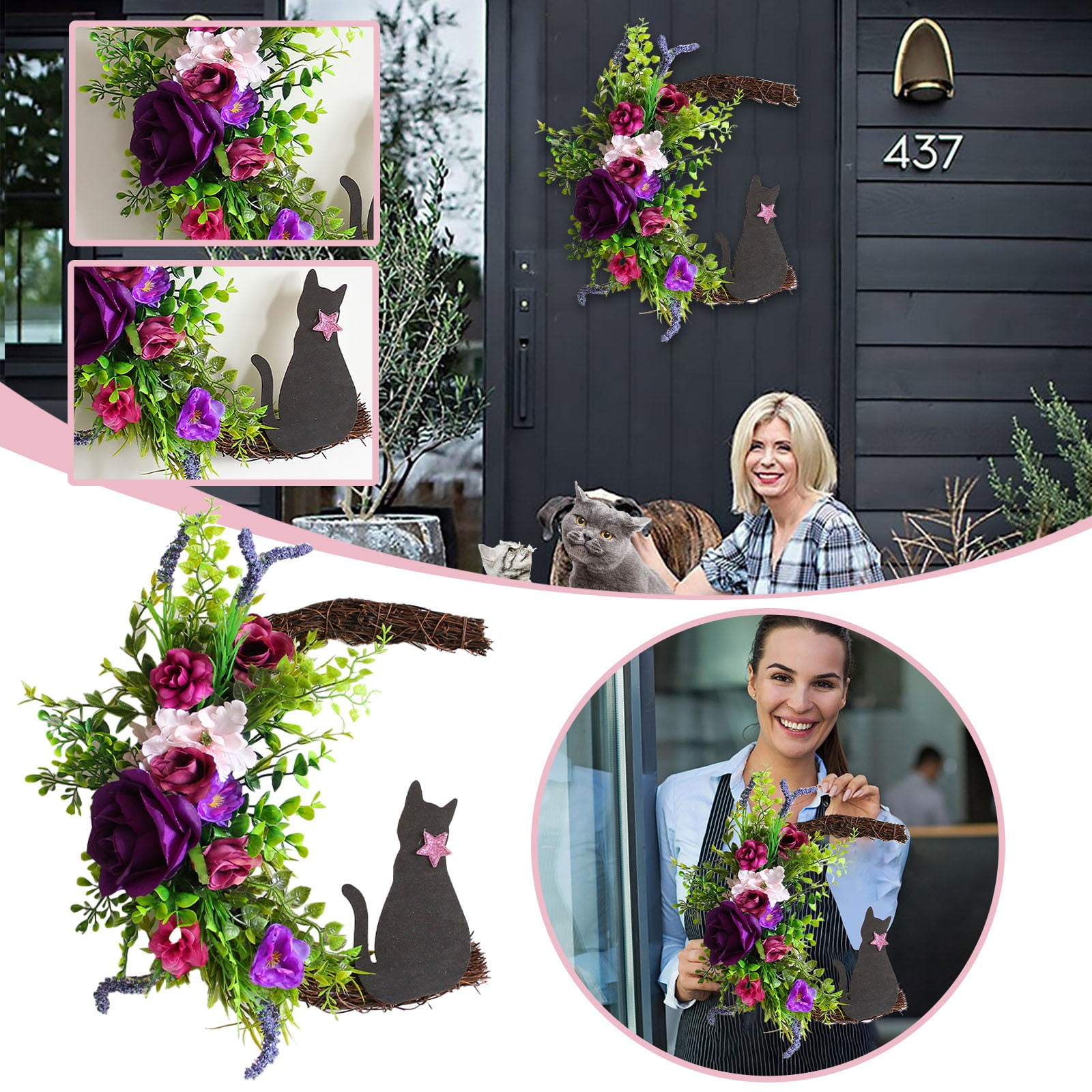 Moon Wreaths For Front Door Moon Wreath With Cat Wall Decor Cat Door ...