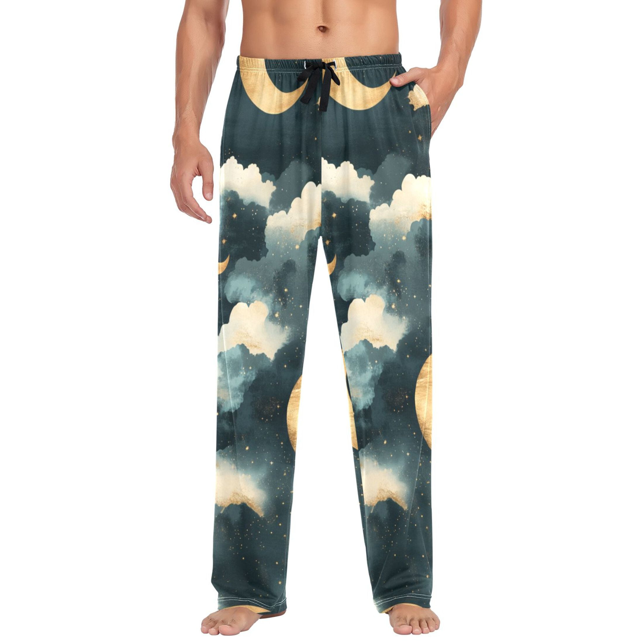 Moon and Clouds Mens Cotton Pajama Pant Sleep and Lounge Bottons with ...