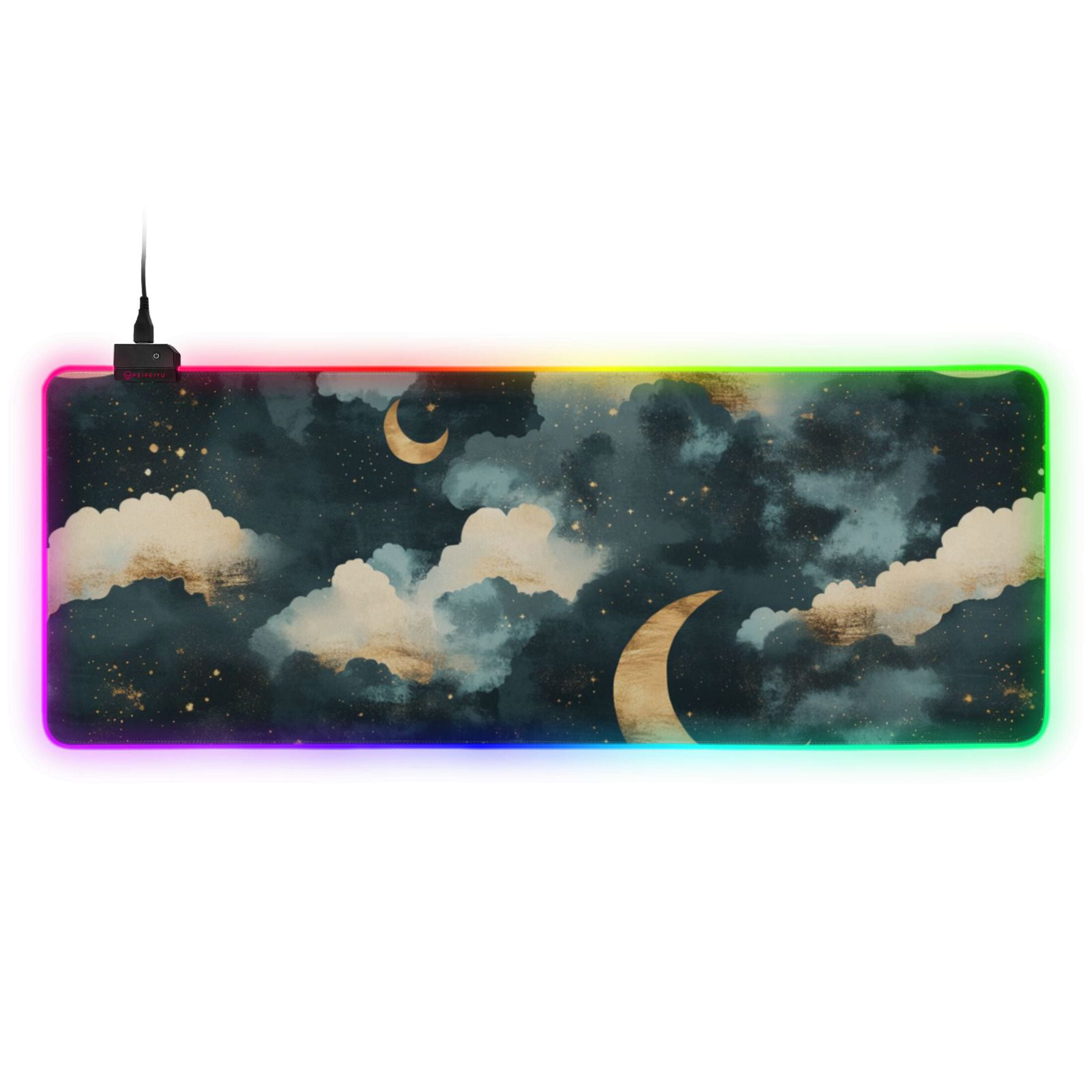 Moon and Clouds RGB Gaming Mouse Pad Large Keyboard Mat Rubber Base 13 ...