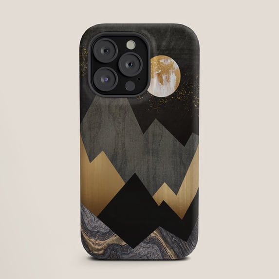 Moon and Geometric Mountain Tough Case for Apple iPhone, Black, Gold ...