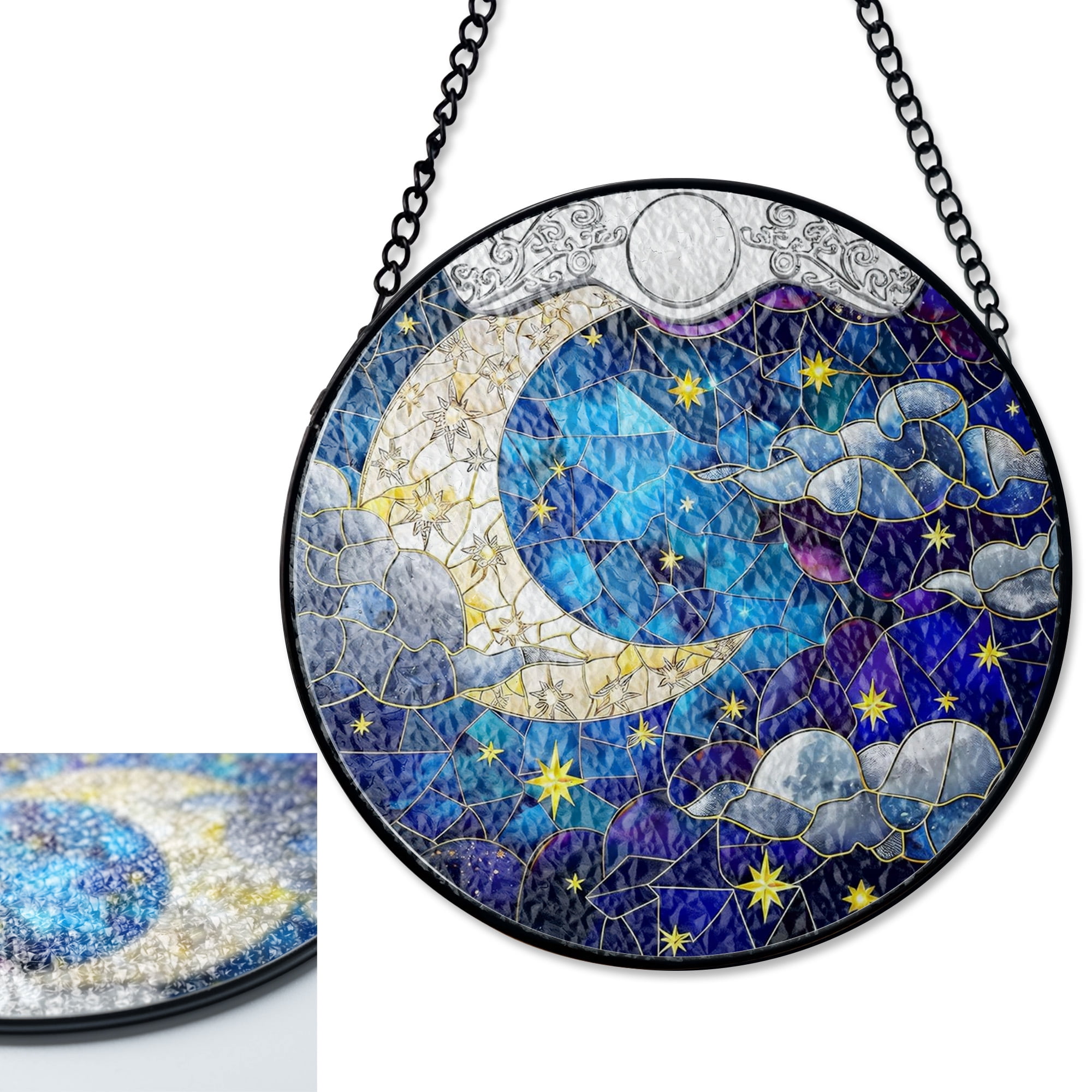 Moon and Star Stained Glass Suncatcher, Celestial Holiday Decor ...