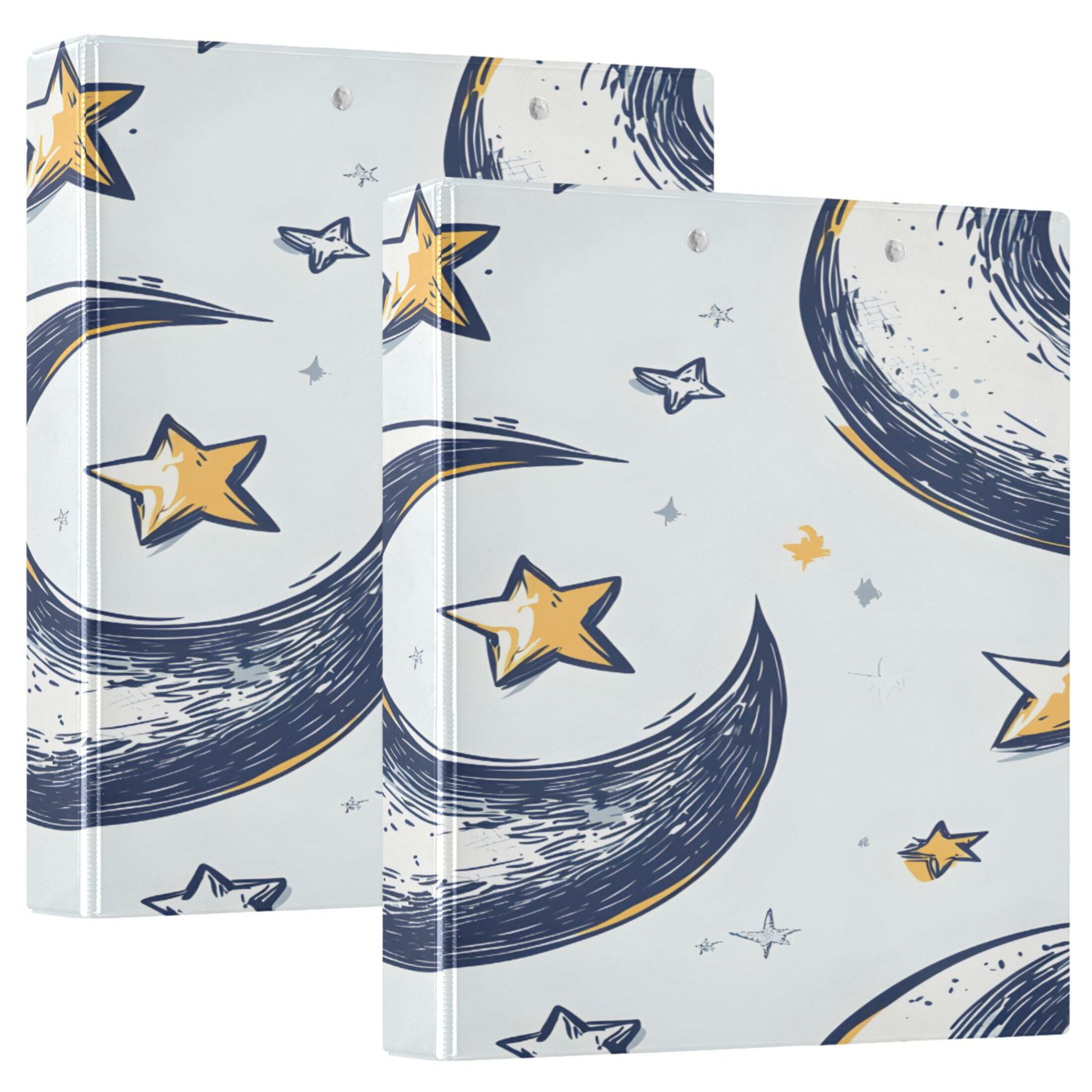 Moon and Stars 12.4x10.6in PVC Round Ring Binders, 2-Pack, D-Ring 3 ...