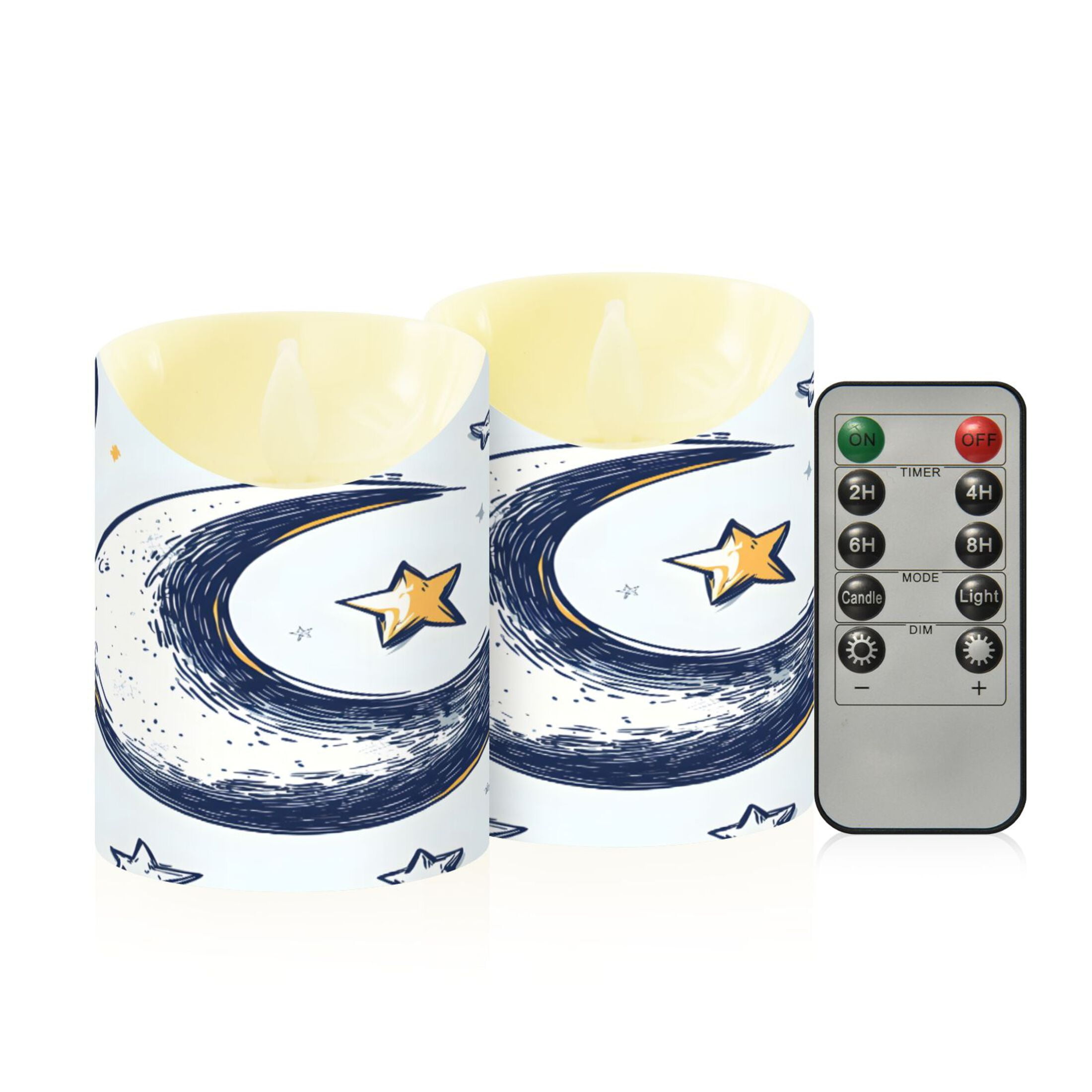 Moon and Stars Flameless Candles 2 PCS with Remote Realistic Moving ...