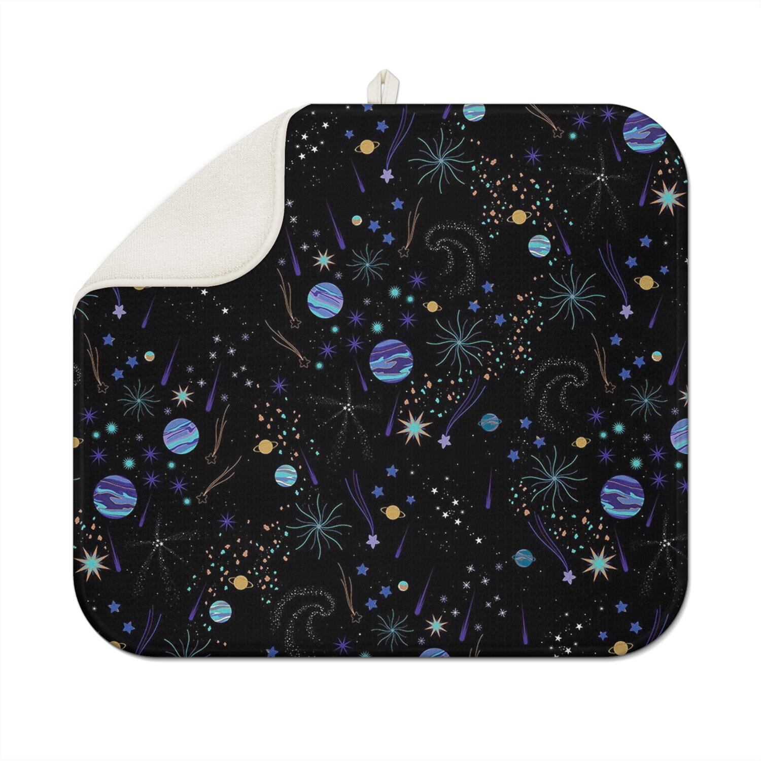 Moon and Stars Nebula Cosmic Dish Drying Pad Super Absorbent Heat Resistant Kitchen Counter Mat ...