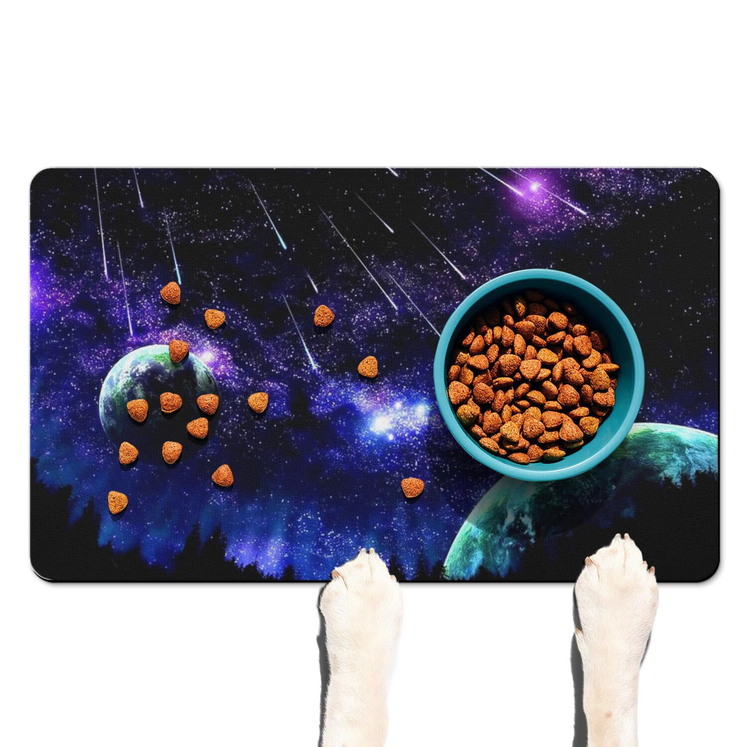 Moon and Stars Pet Food Mat - Waterproof Dog Feeding Mat with Nebula ...
