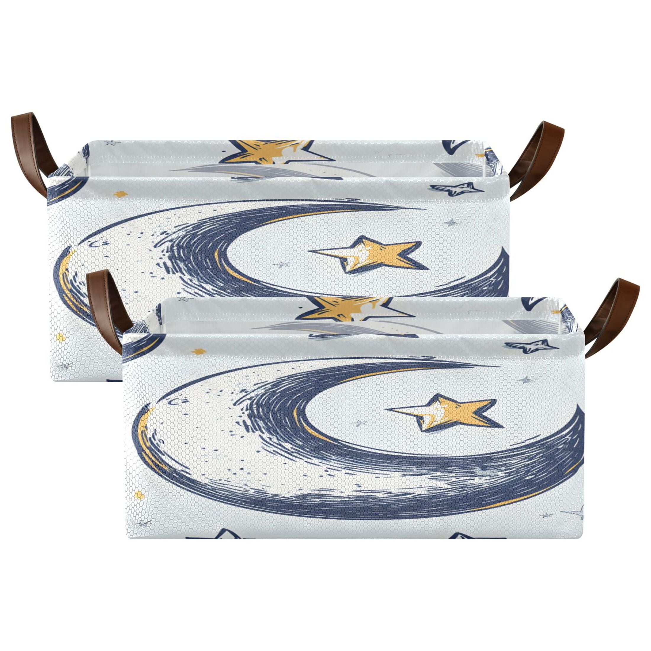 Moon and Stars Shelf Baskets Set of 2 Foldable Metal Frame Open Storage ...