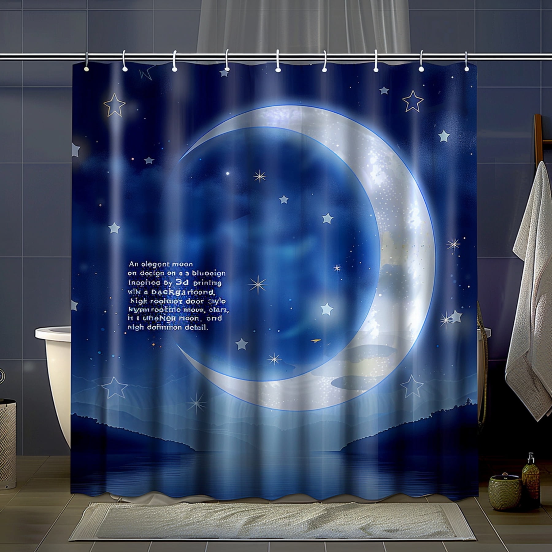 Moon and Stars Shower Curtain Bathroom Decor with Cartoon Style Design ...