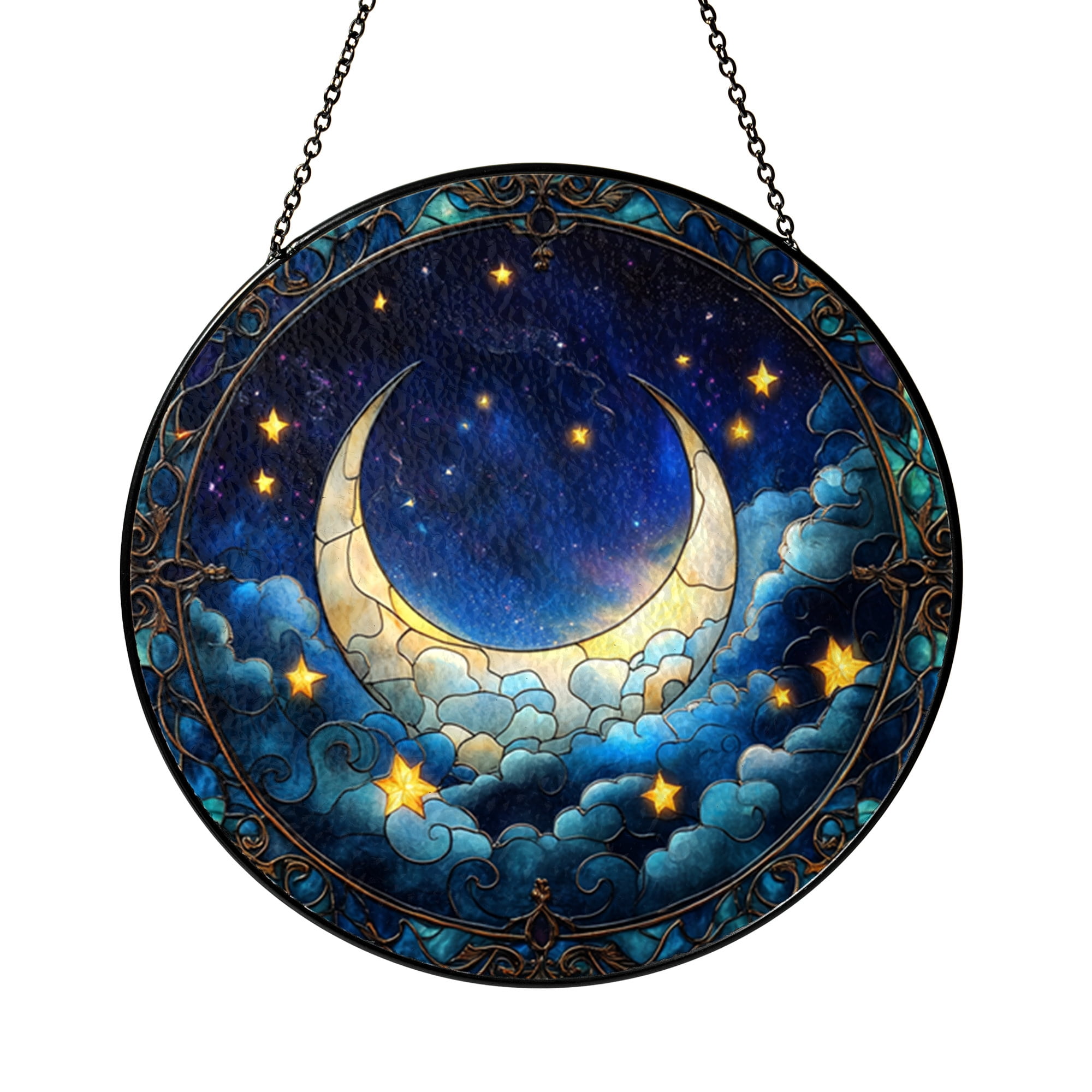 Moon and Stars Stained Glass Style Suncatcher – Fantasy Sky Window Art ...