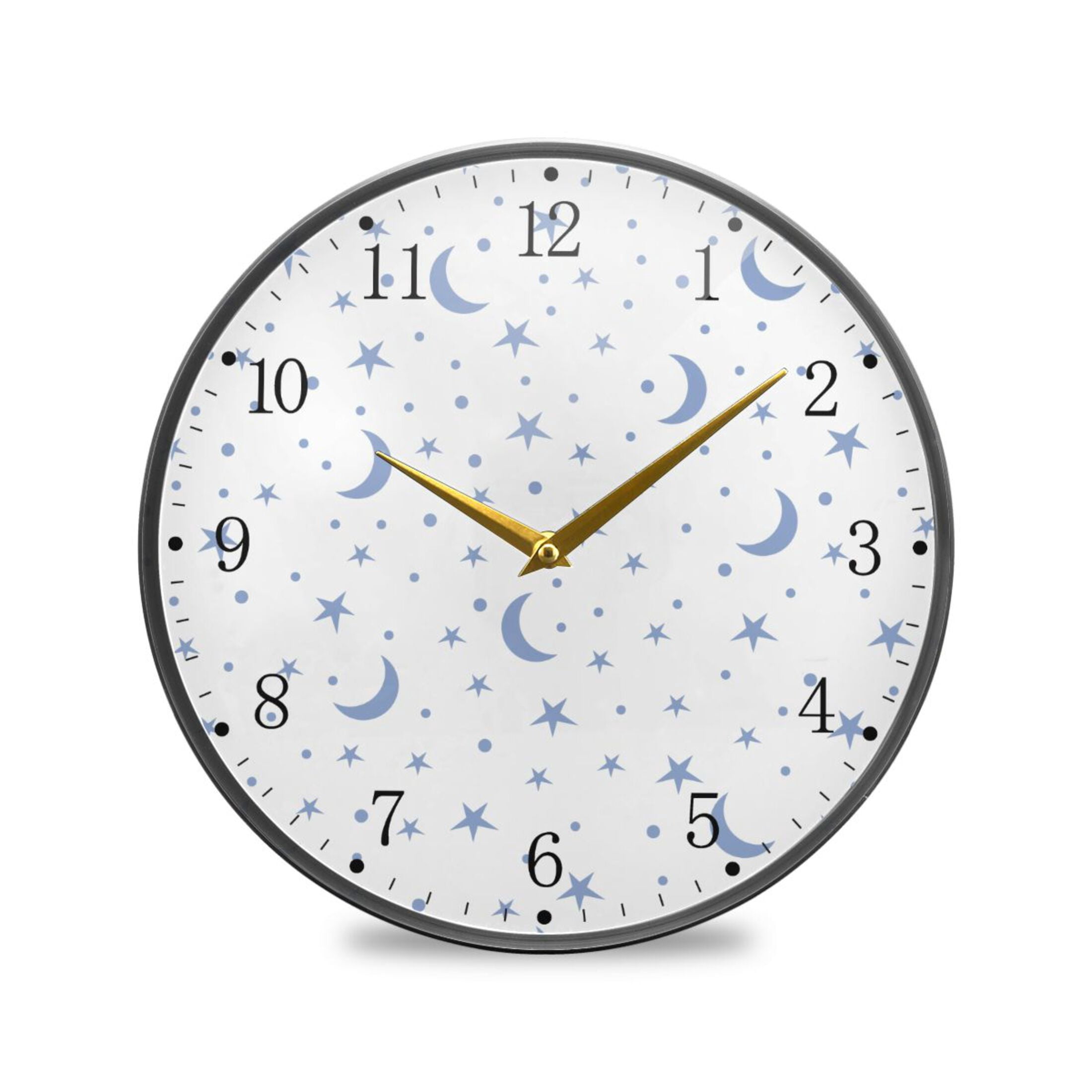 Moon and Stars with Blue Acrylic Wall Clocks Quiet Round Clock Battery ...