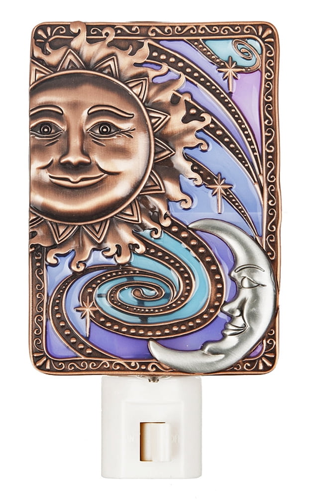 Moon and Sun Faces With Purple and Blue Inlays Shade Night Light - By ...