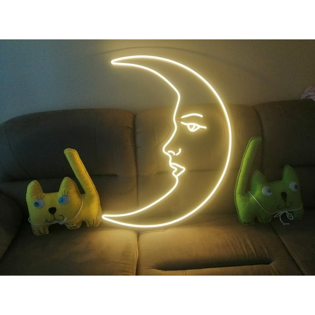 Moon neon sign, moon neon light sign, moon neon light, neon wall art ...