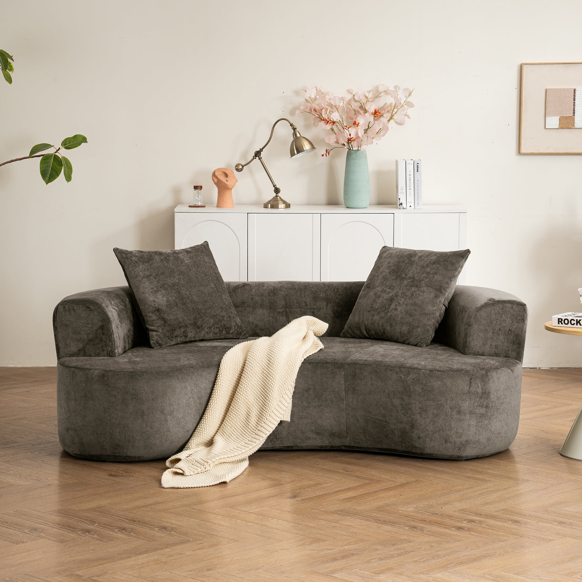 Moon shaped sofa, modern sleeper cat waist sofa with deep seat, non ...
