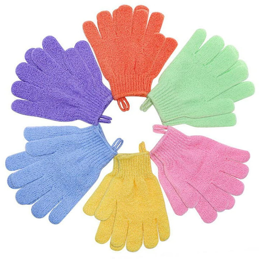 MoonSun 6 Pairs Exfoliating Shower Gloves, Stretch Body Scrubber ...