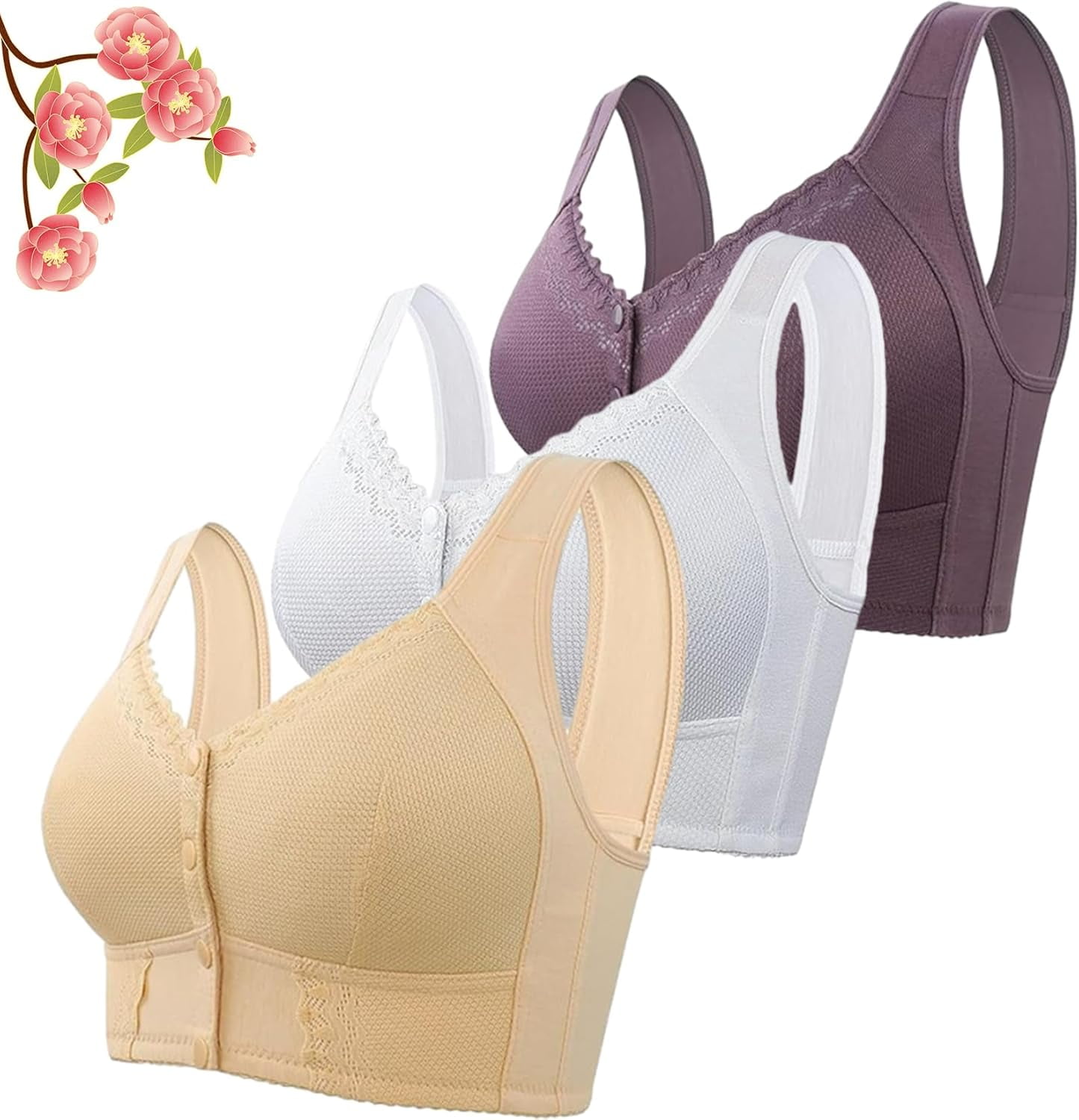 Moona Bra for Senior, Moona Bra - Front Closure Breathable Bra for Seniors, Full Coverage Bras ...