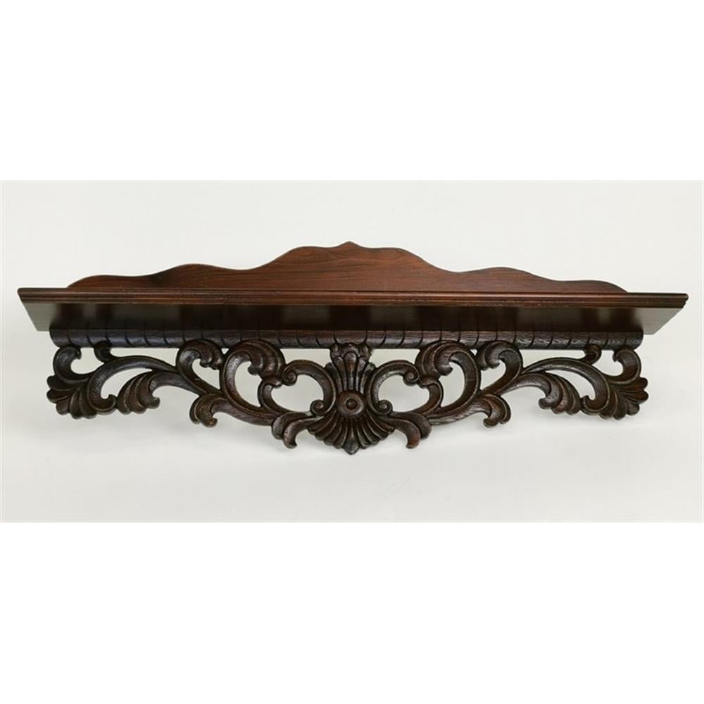 Moonbay Carved Wall Shelf with back 29Wx5Dx8.5"H Solid wood in Brown ...