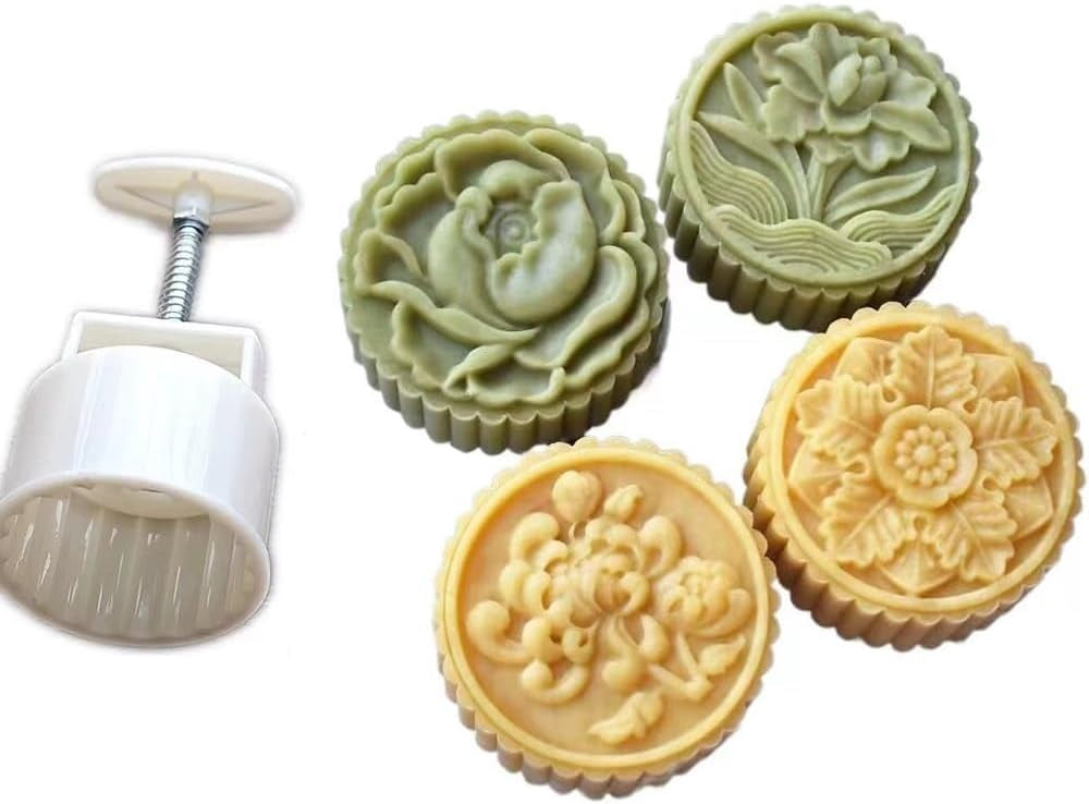 Mooncake Mold 100g- Floral Cookie Stamps Plastic Hand Press Flowers ...