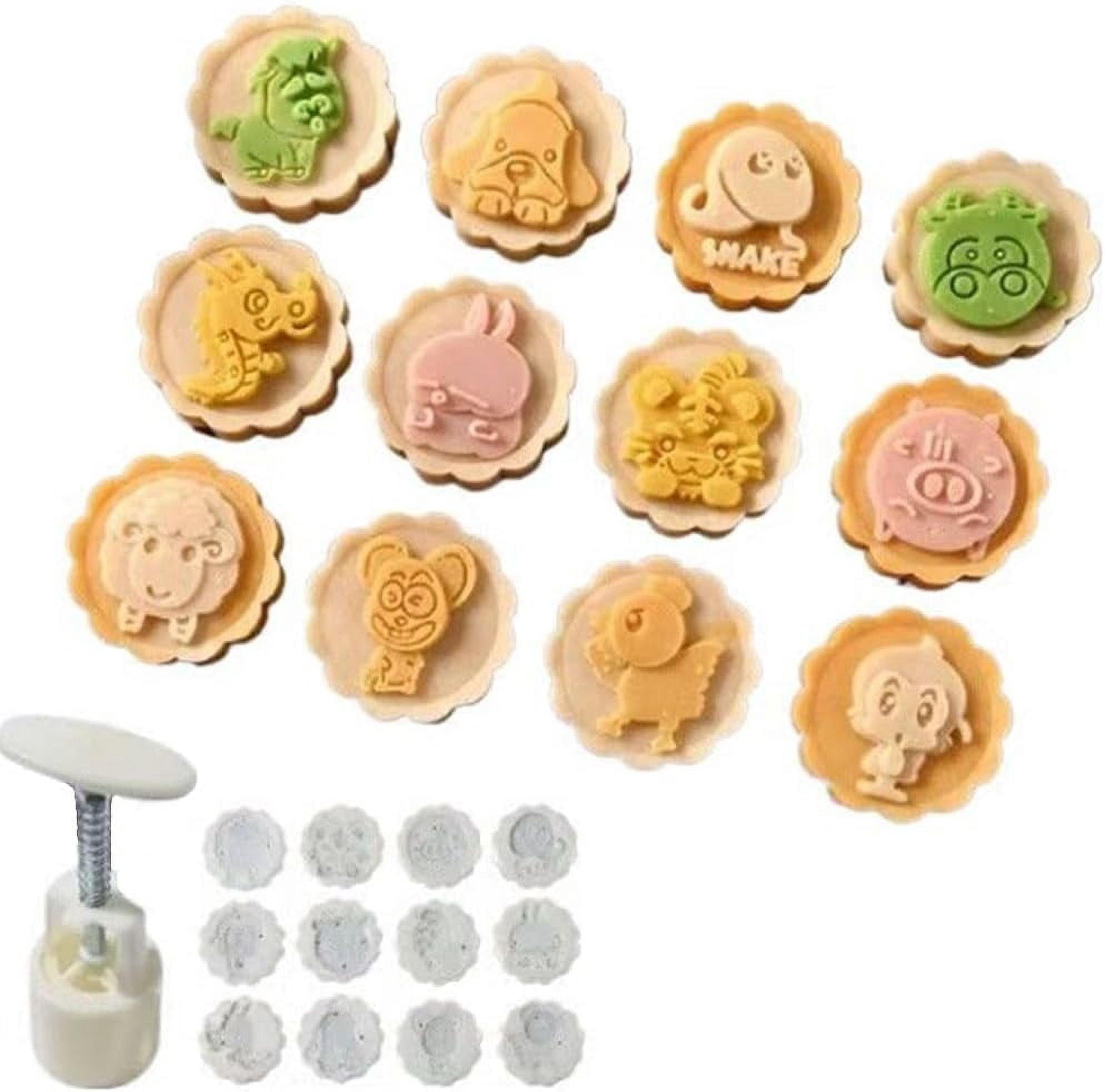 Mooncake Mold 50g- 12 Cartoon Zodiac Signs Cookie Stamps Plastic Hand ...