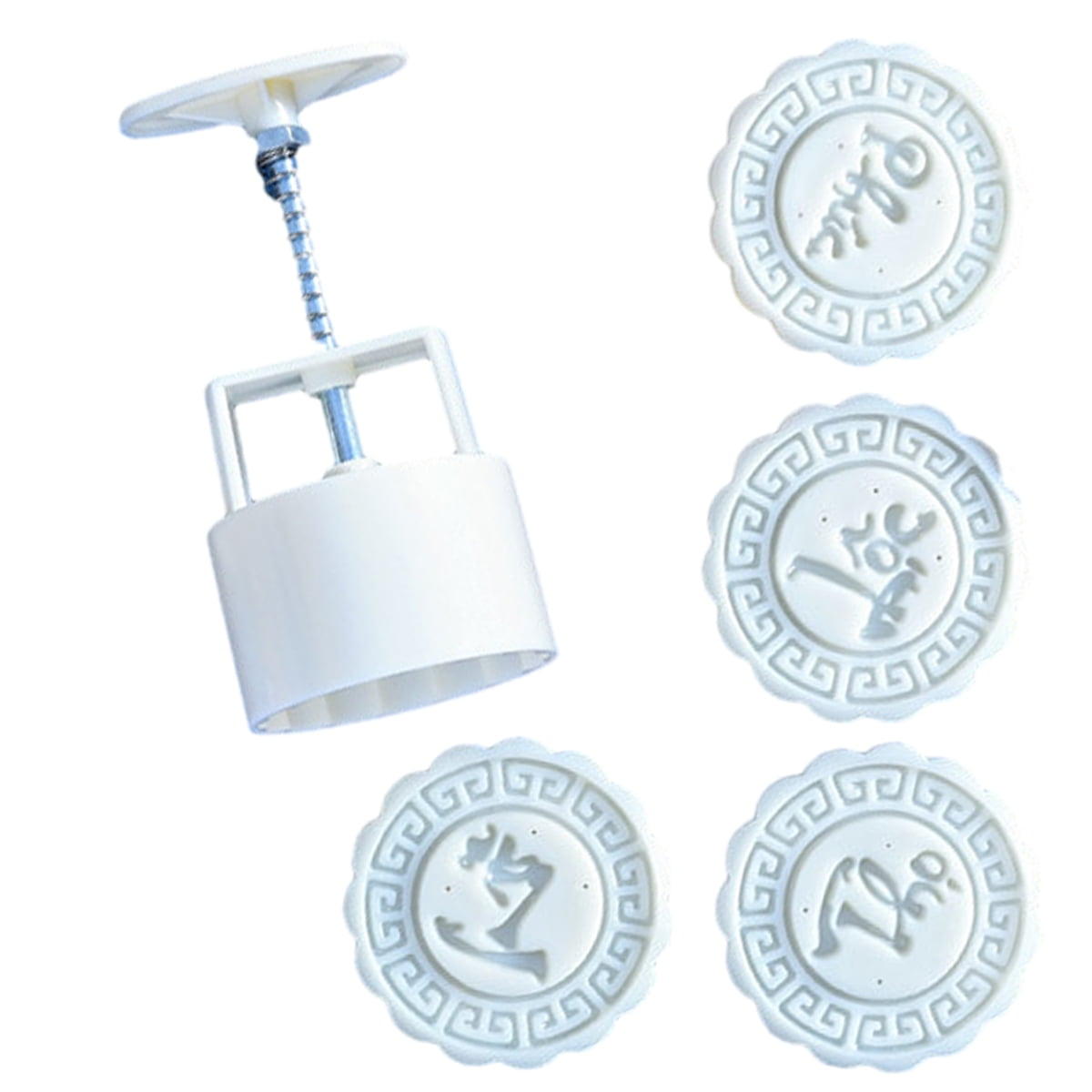 Mooncake moulds with different round and floral patterns are used in ...