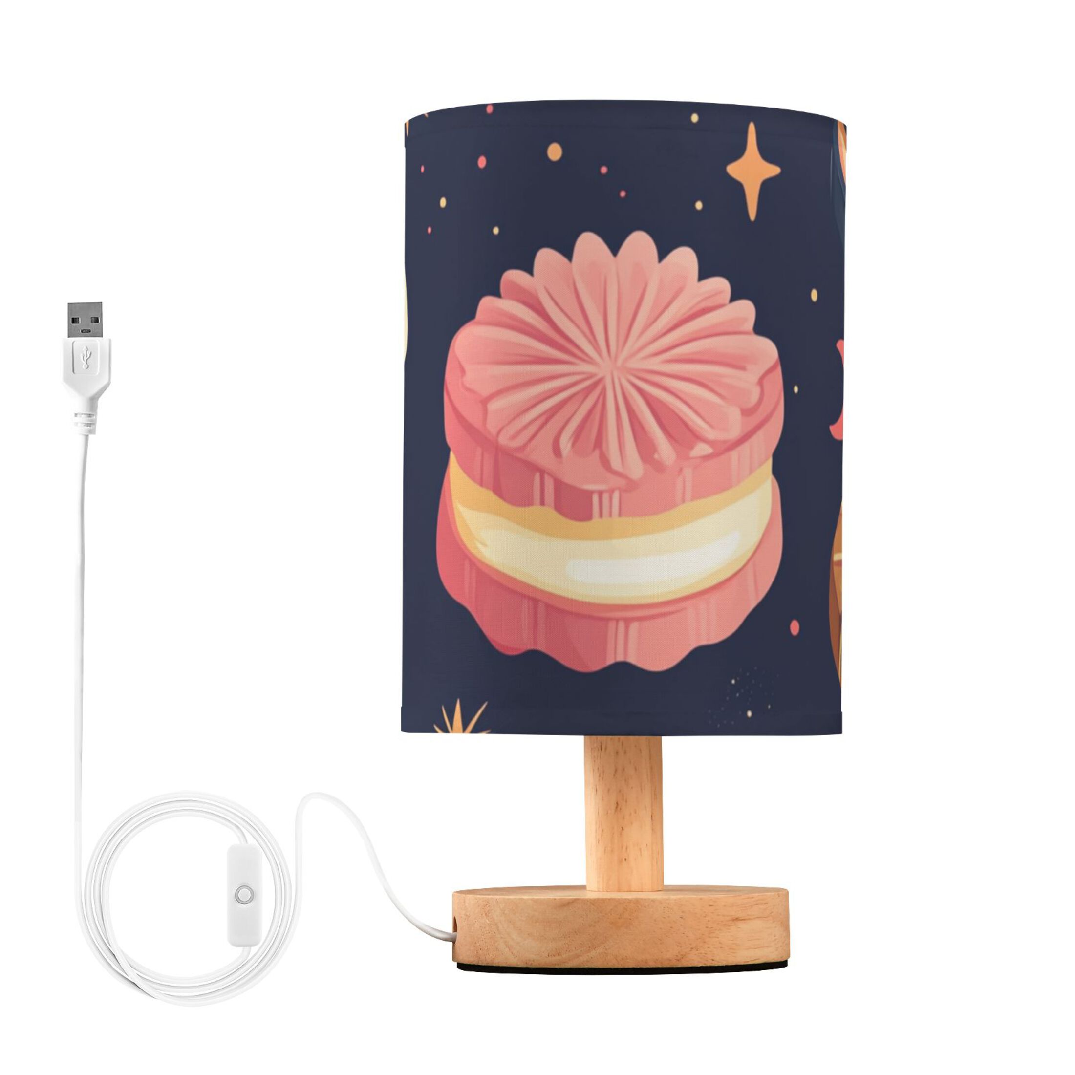 Mooncakes Moon Stars Cute Table Lamp with USB Port LED Warm Light Lamp ...