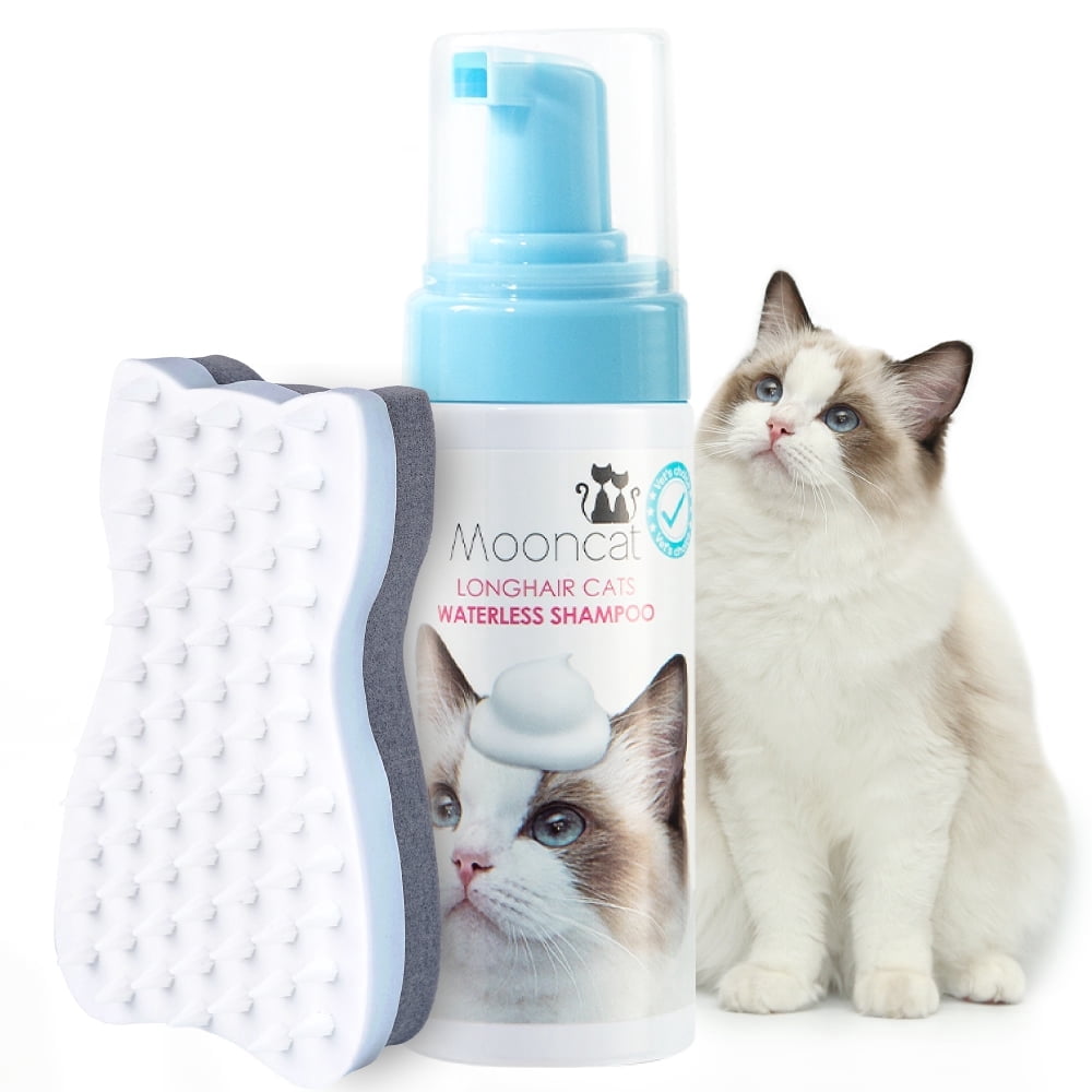 Mooncat Waterless Longhair Cat Shampoo+Cat Brush, Licking Safe Dry ...