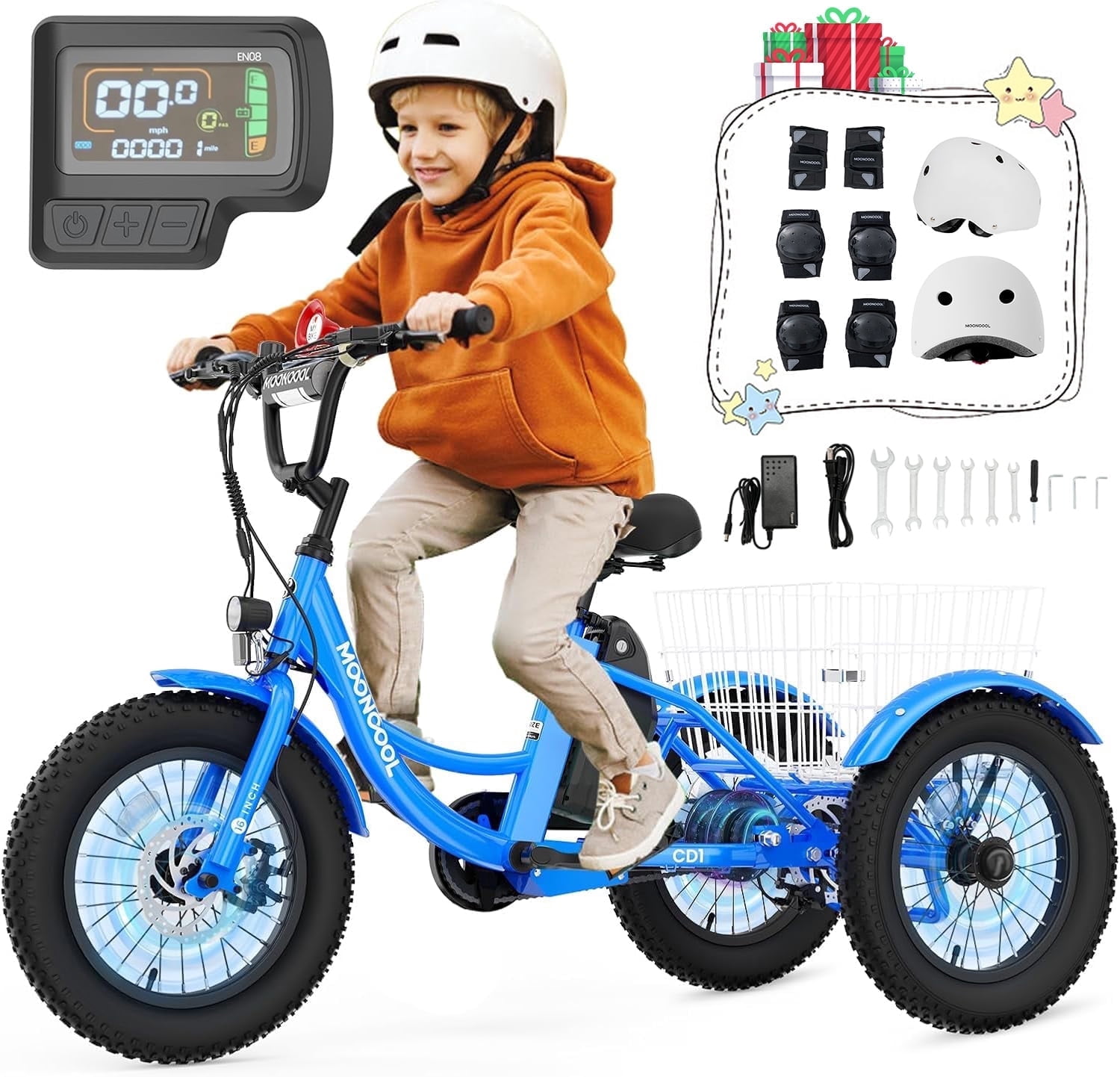Mooncool 16 Inch Electric Tricycle, 3 Wheels 3.0 Fat Tire Tricycle ...