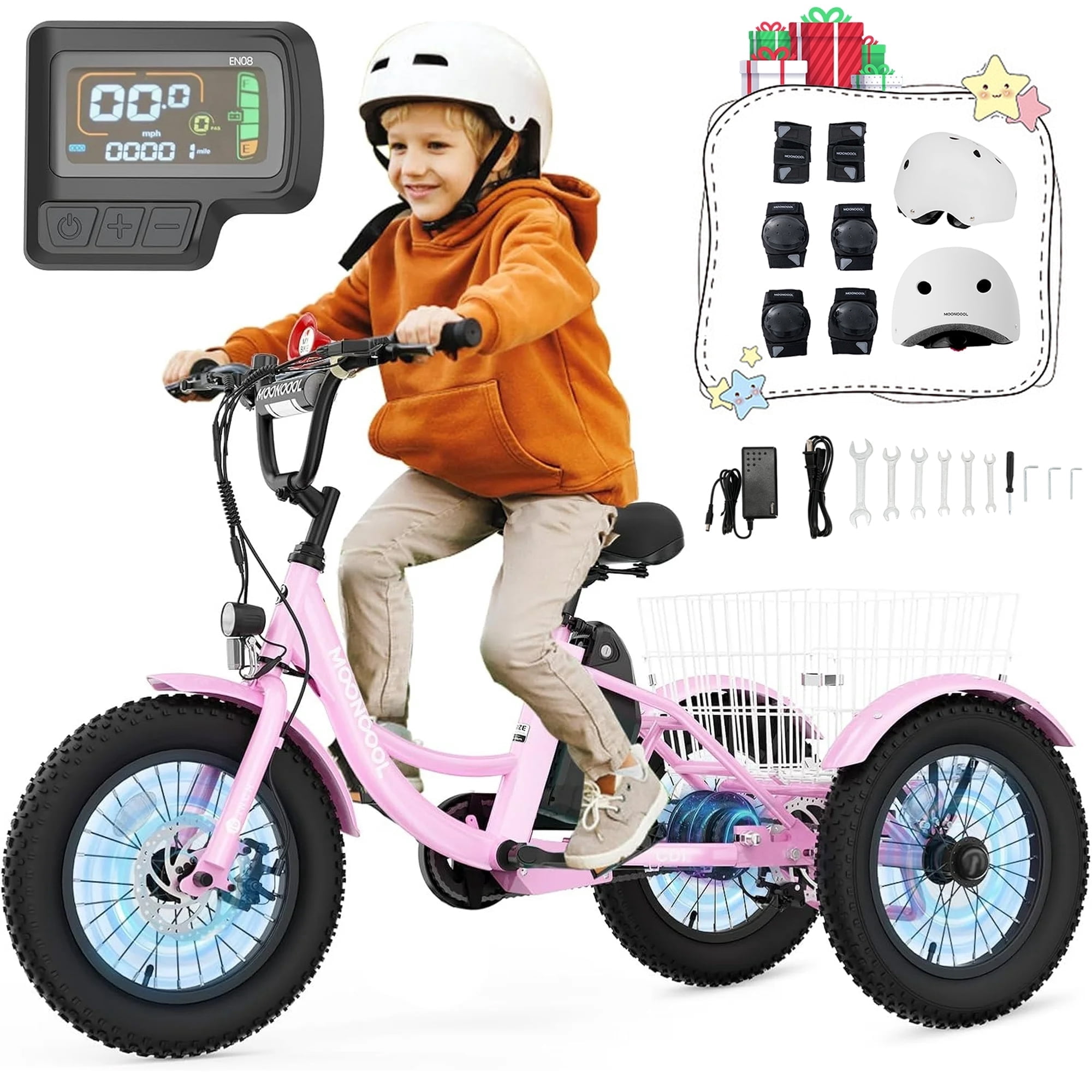Mooncool 16 Inch Electric Tricycle, 3 Wheels 3.0 Fat Tire Tricycle ...