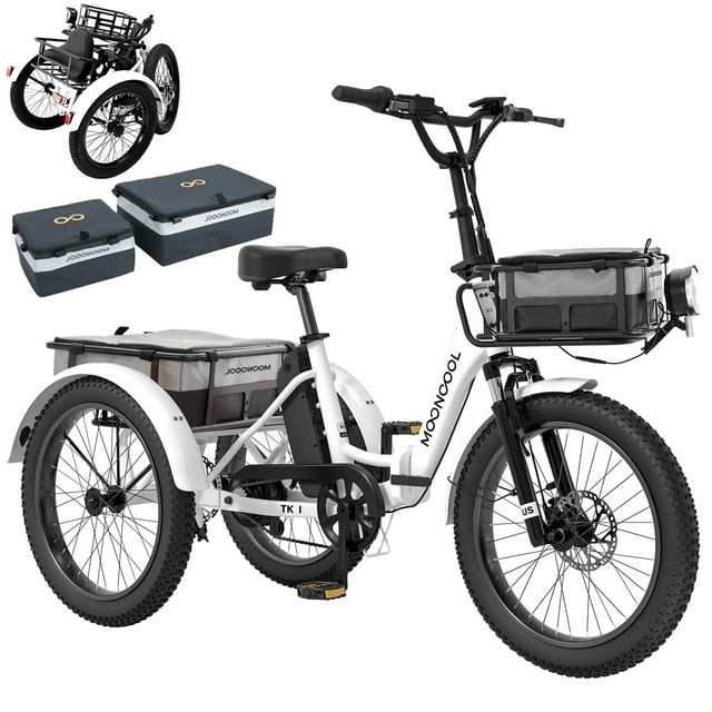 Mooncool 20'' Folding 3 Wheel Electric Tricycle for Adults with Front & Rear Rack Bags, Foldable ...