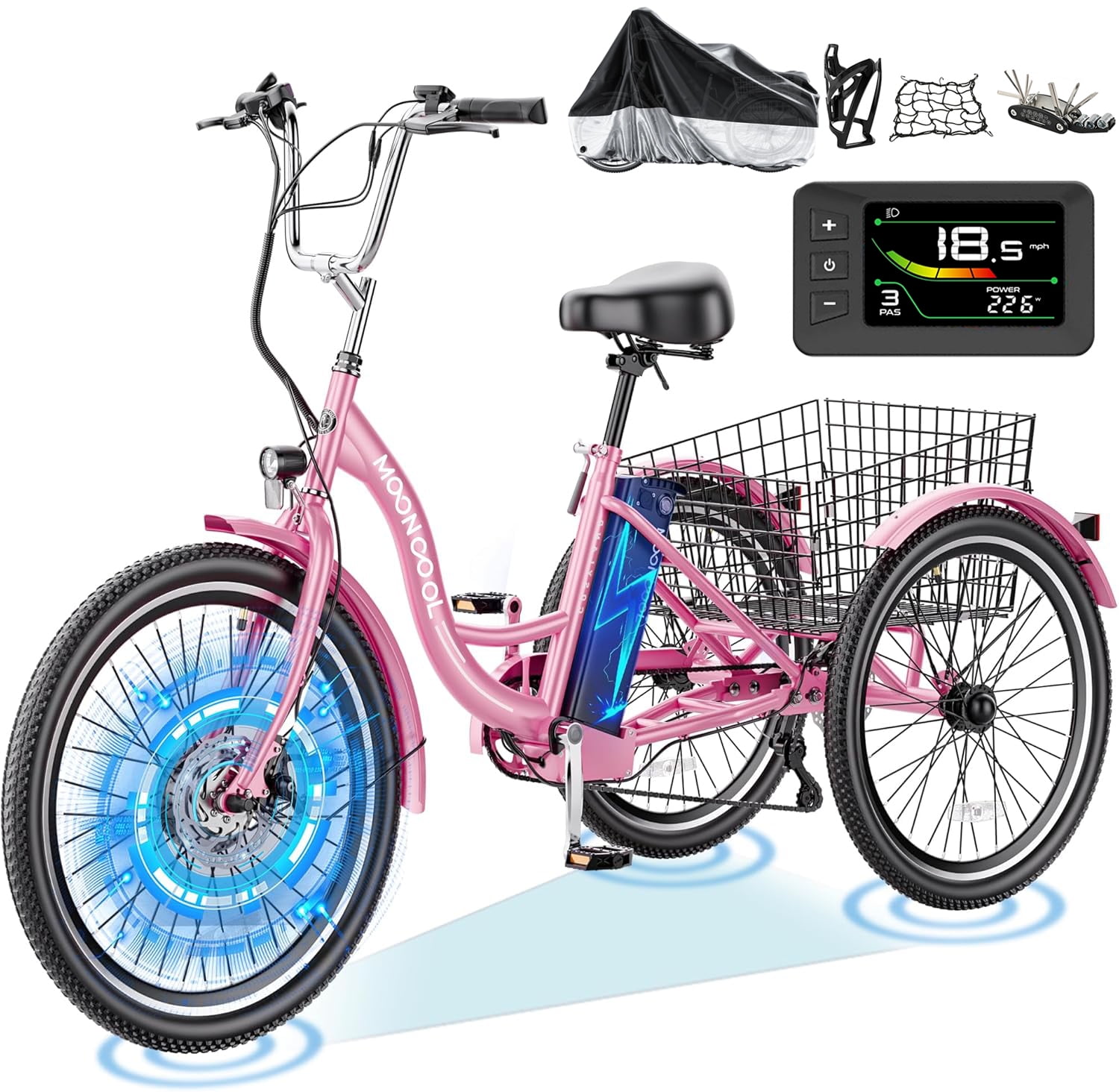 Mooncool 24" 26" 3 Wheel Electric Tricycle for Adults, 350W 36V 7 ...