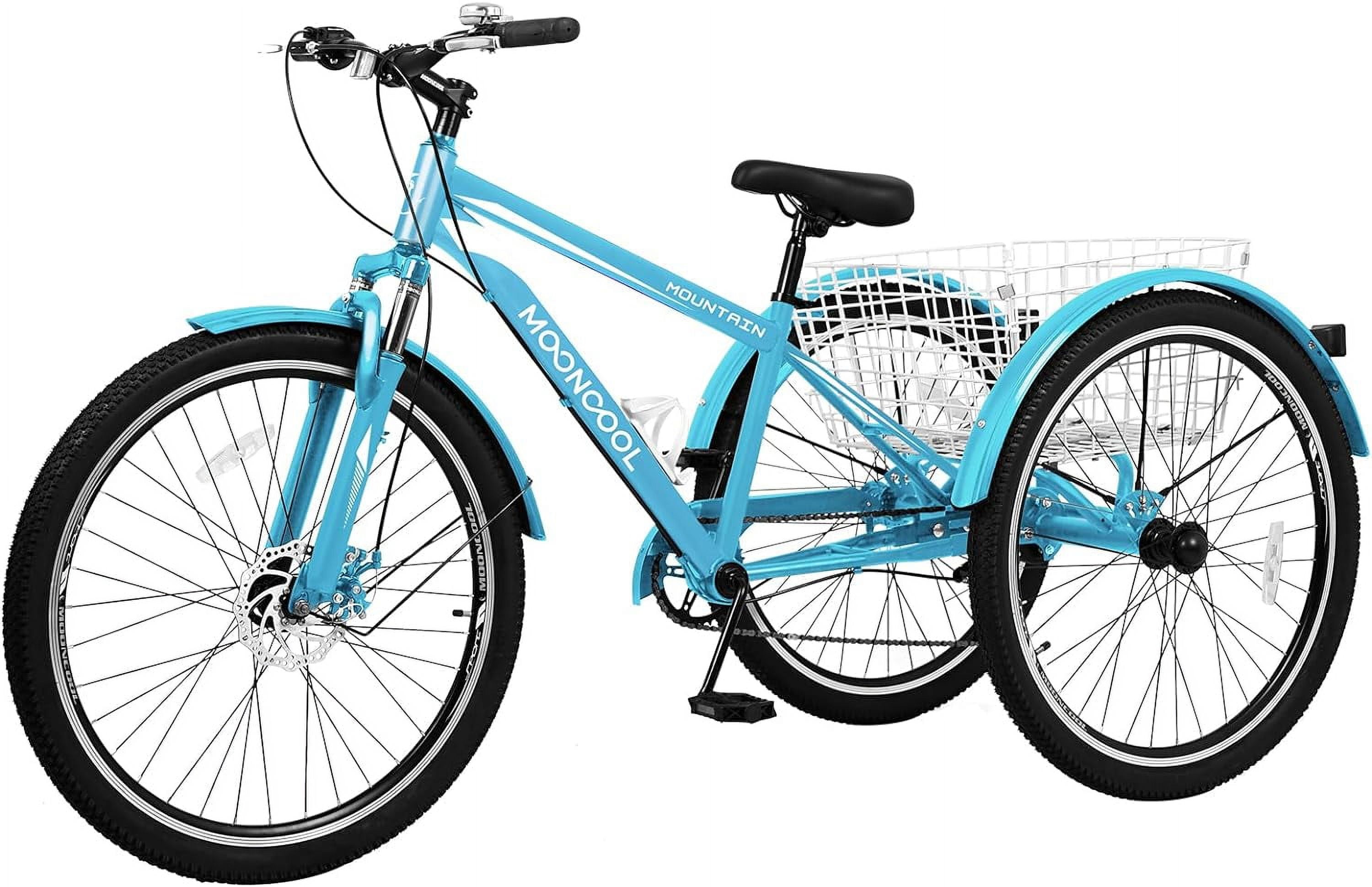 Mooncool Adult Mountain Tricycle, 7 Speed Three Wheel Bike, 24/26/27.5 ...