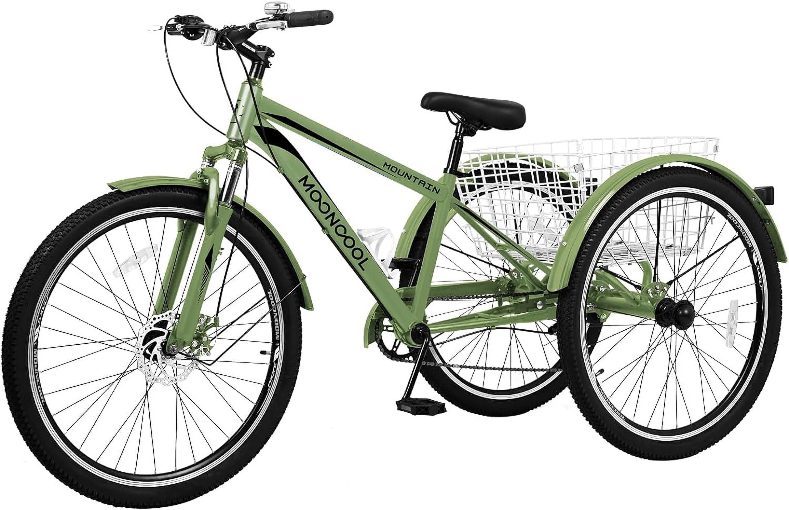 Mooncool Adult Mountain Tricycle, 7 Speed Three Wheel Bike, 24/26/27.5 ...