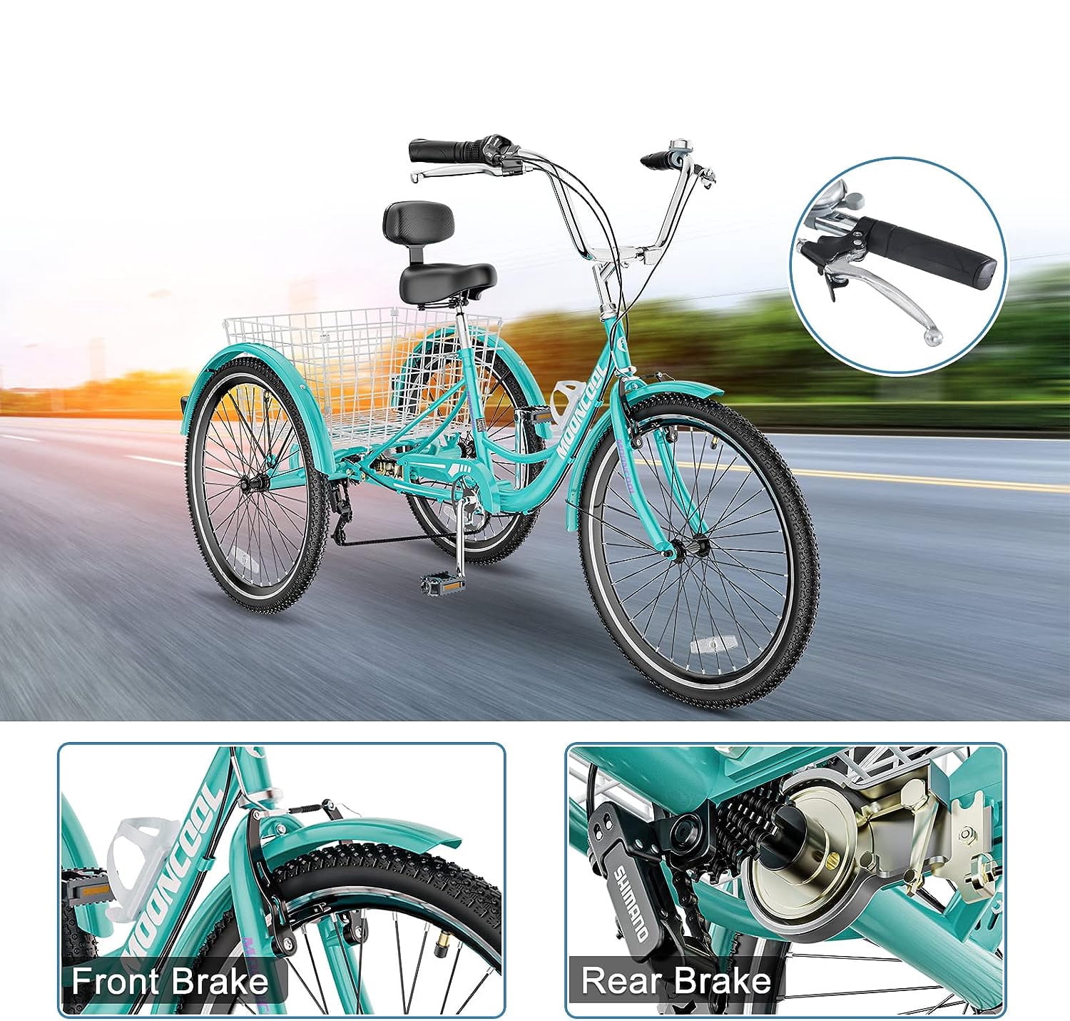 Mooncool Adult Tricycles 7 Speed, 16/20/24/26 inch 3 Wheel Bikes, Three ...