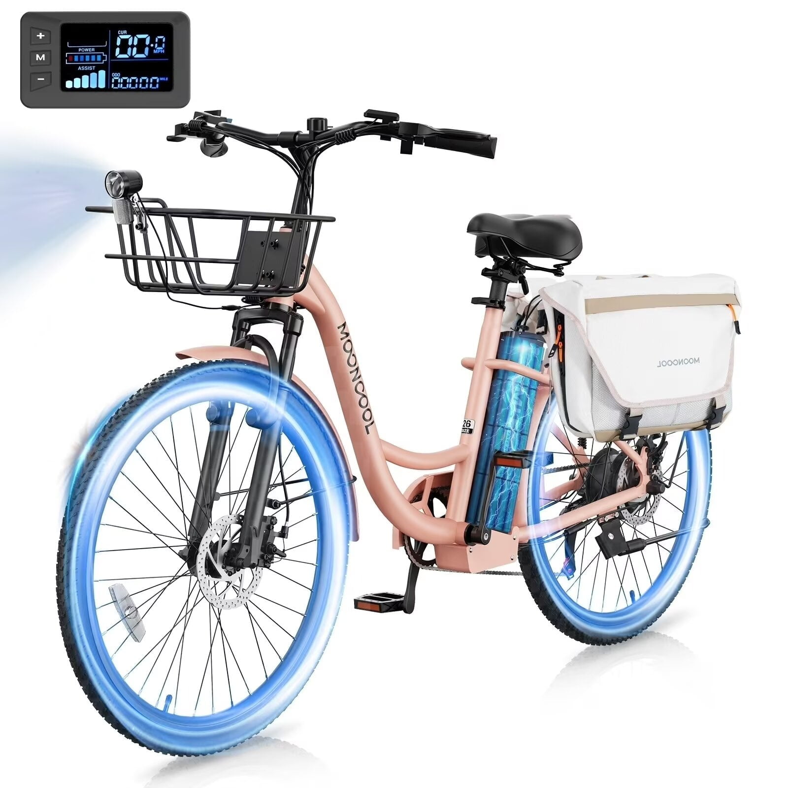 MOONCOOL Electric Bicycle for Adults 350W , 7-Speed Ebike with 36V 10 ...