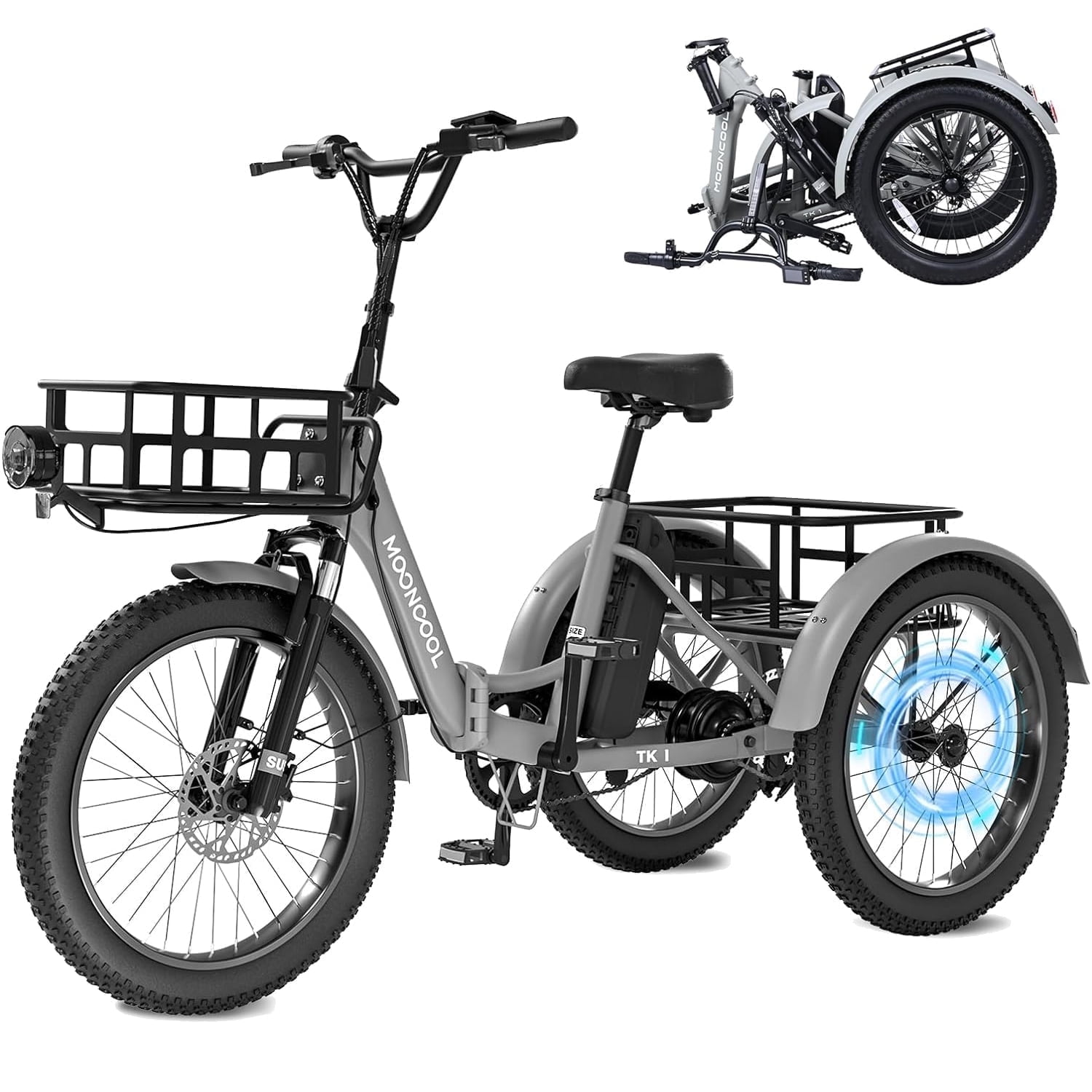 "Mooncool 20"" Fat Tire Electric Trike, 750W, 48V Removable Battery, Foldable E-Bike with ...