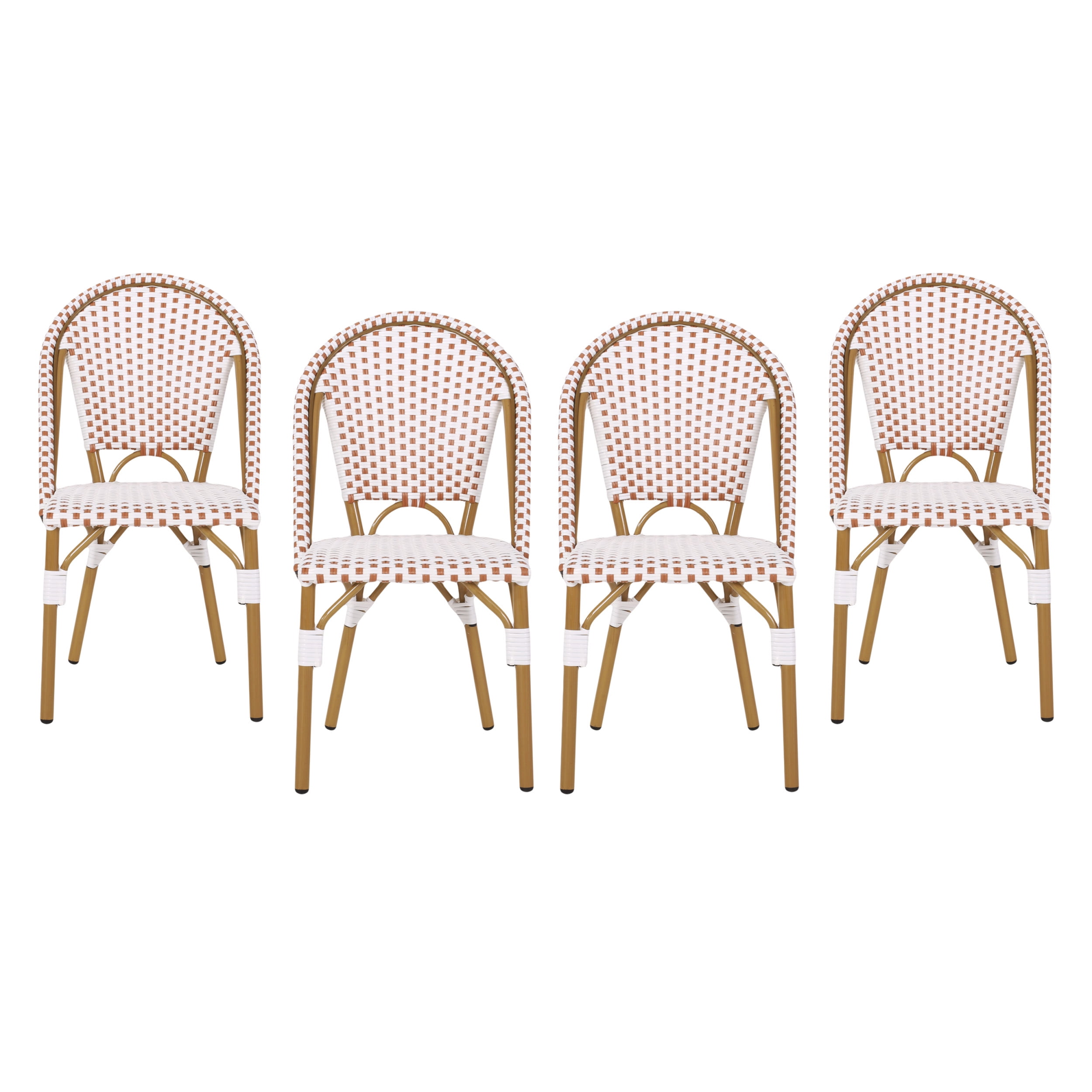 Mooney Wicker Outdoor French Bistro Chair, Set of 4, Rust Orange, White ...
