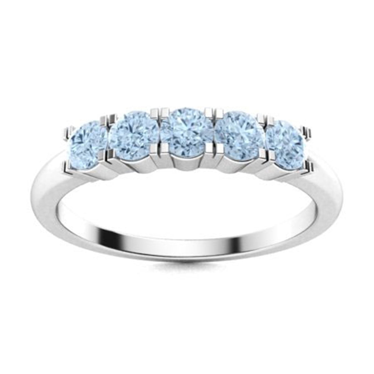 Mooneye 4mm Round Aquamarine 925 Sterling Silver Five Stone Women ...