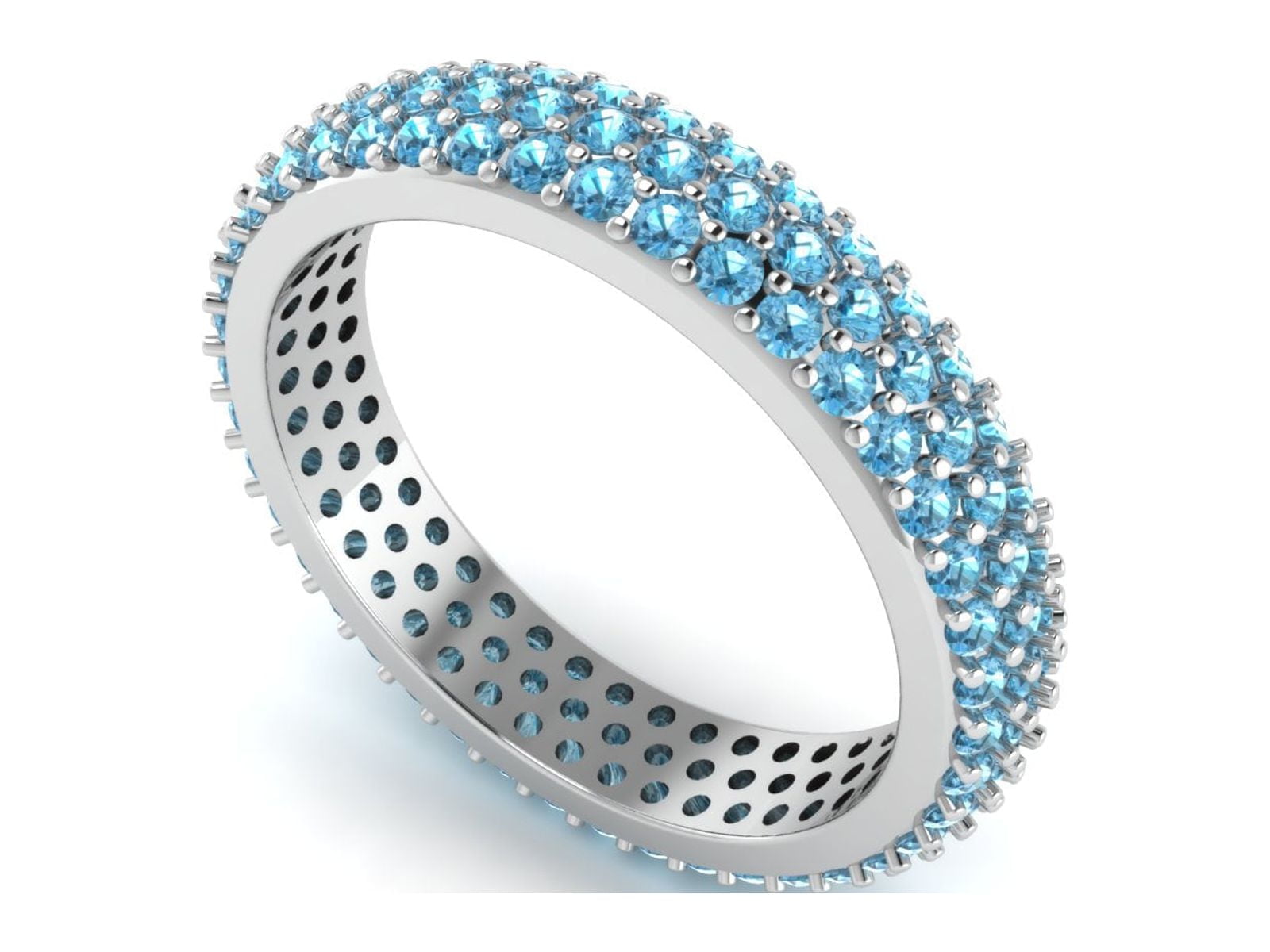 Mooneye Three Row Round Blue Topaz Eternity Band 925 Sterling Silver ...