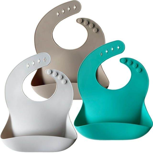 Moonkie Silicone Baby Bibs Set Of 3, BPA Free Soft Adjustable Fit ...