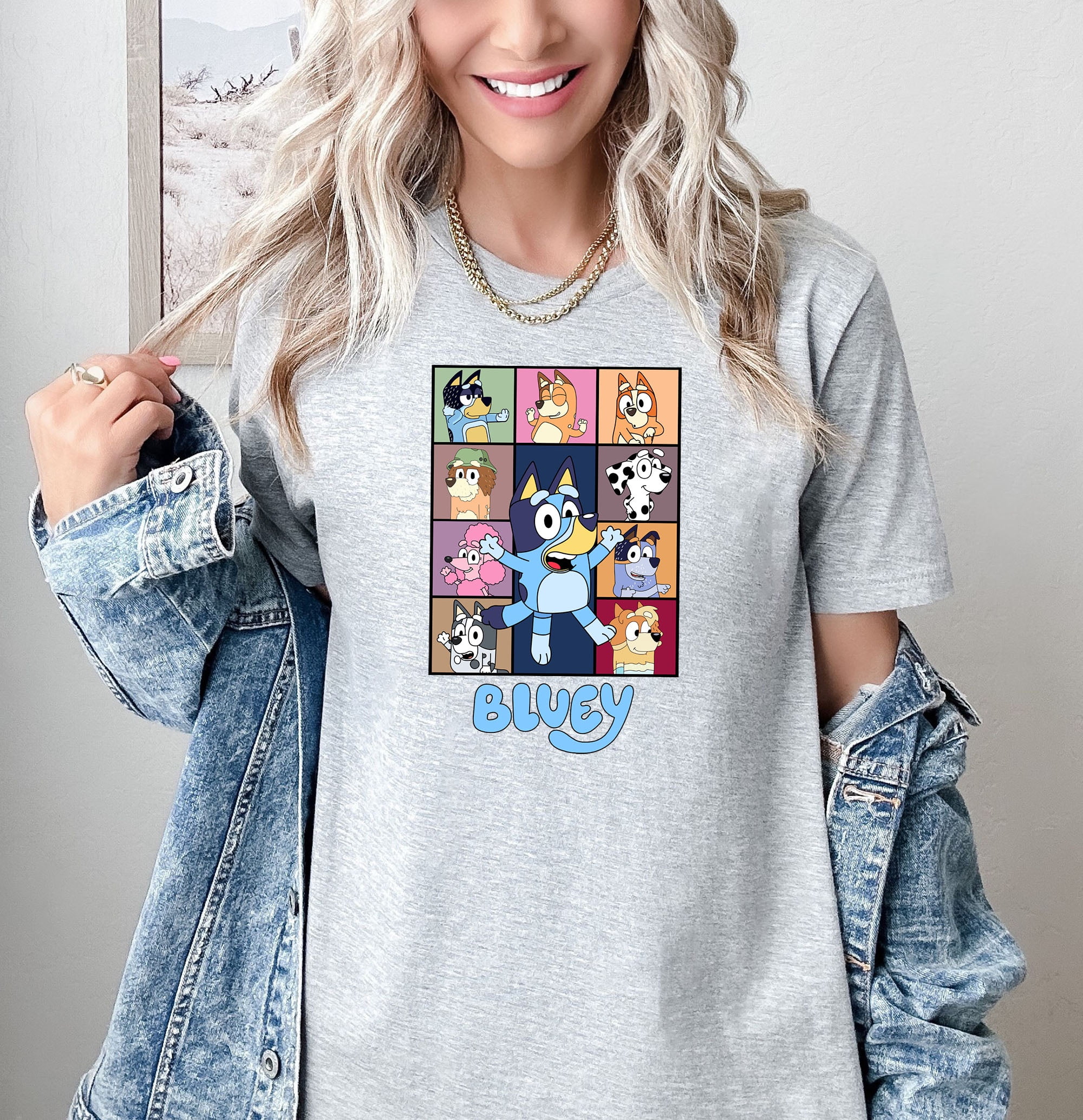 Moonlight Apparel Bluey Characters Graphic T-Shirt for Women Cute Cartoon Dog Print Tee Short ...