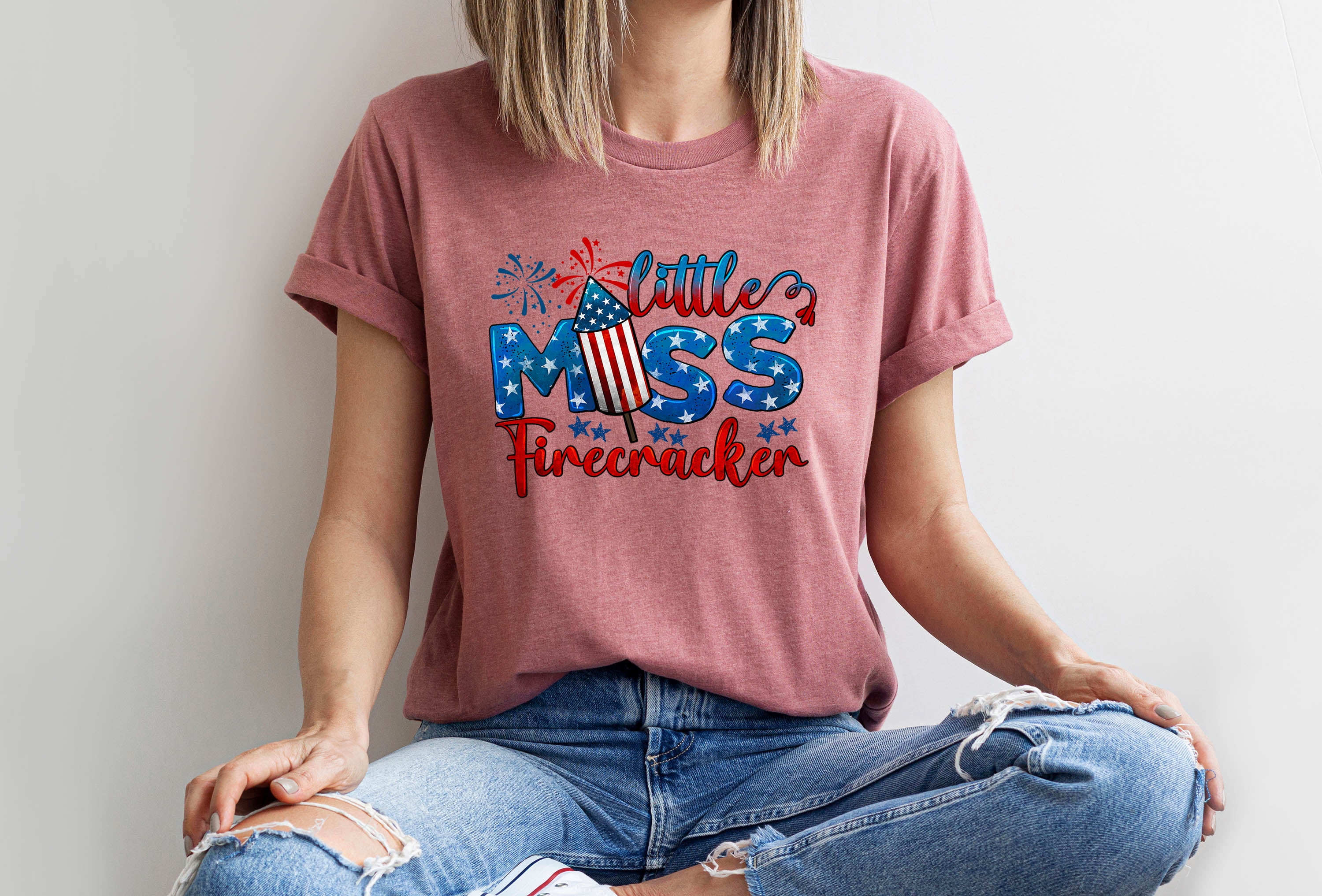 Moonlight Apparel Women's Patriotic Little Miss Firecracker T-Shirt ...