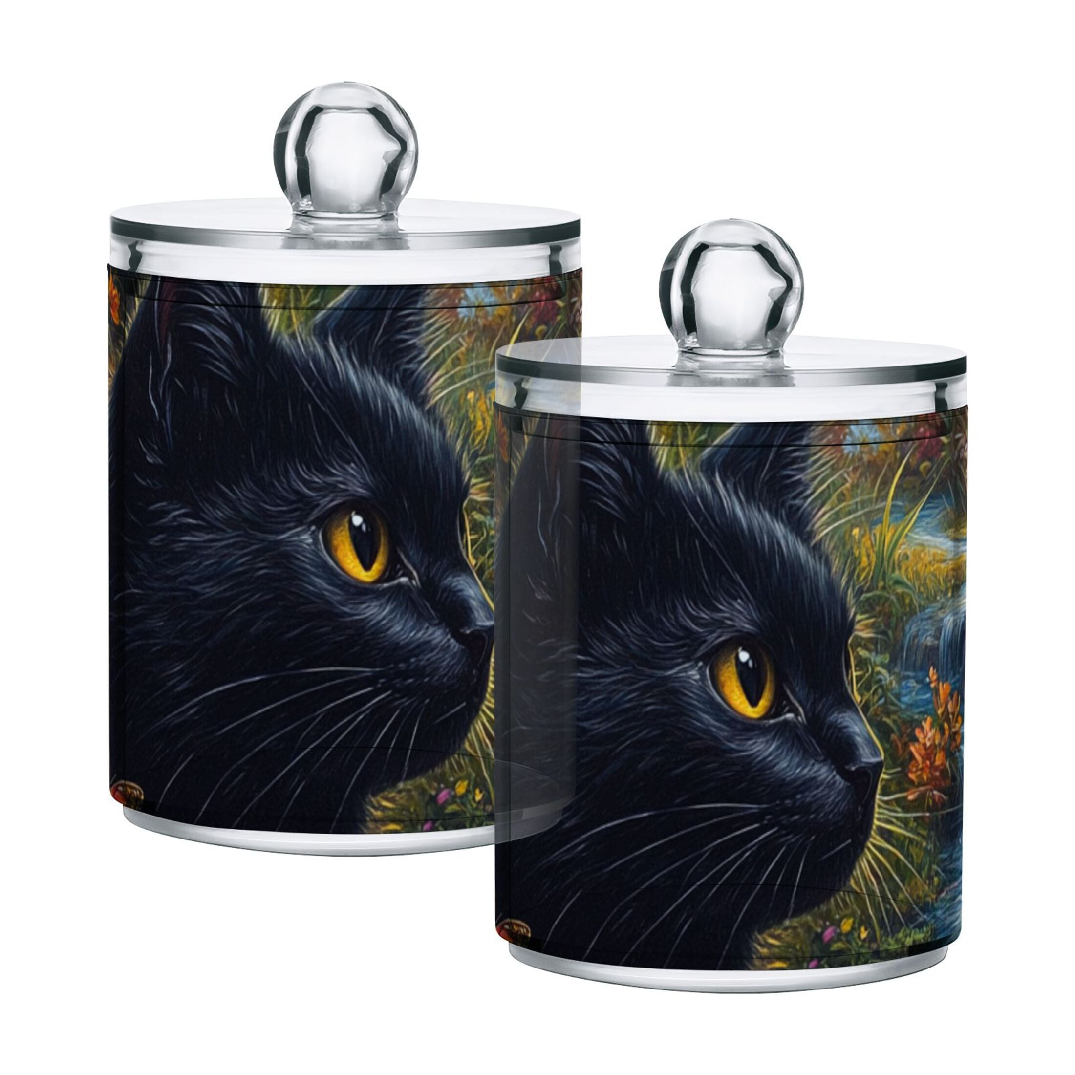 Moonlight Black Cat Florals River Translucent Plastic Cans Storage ...
